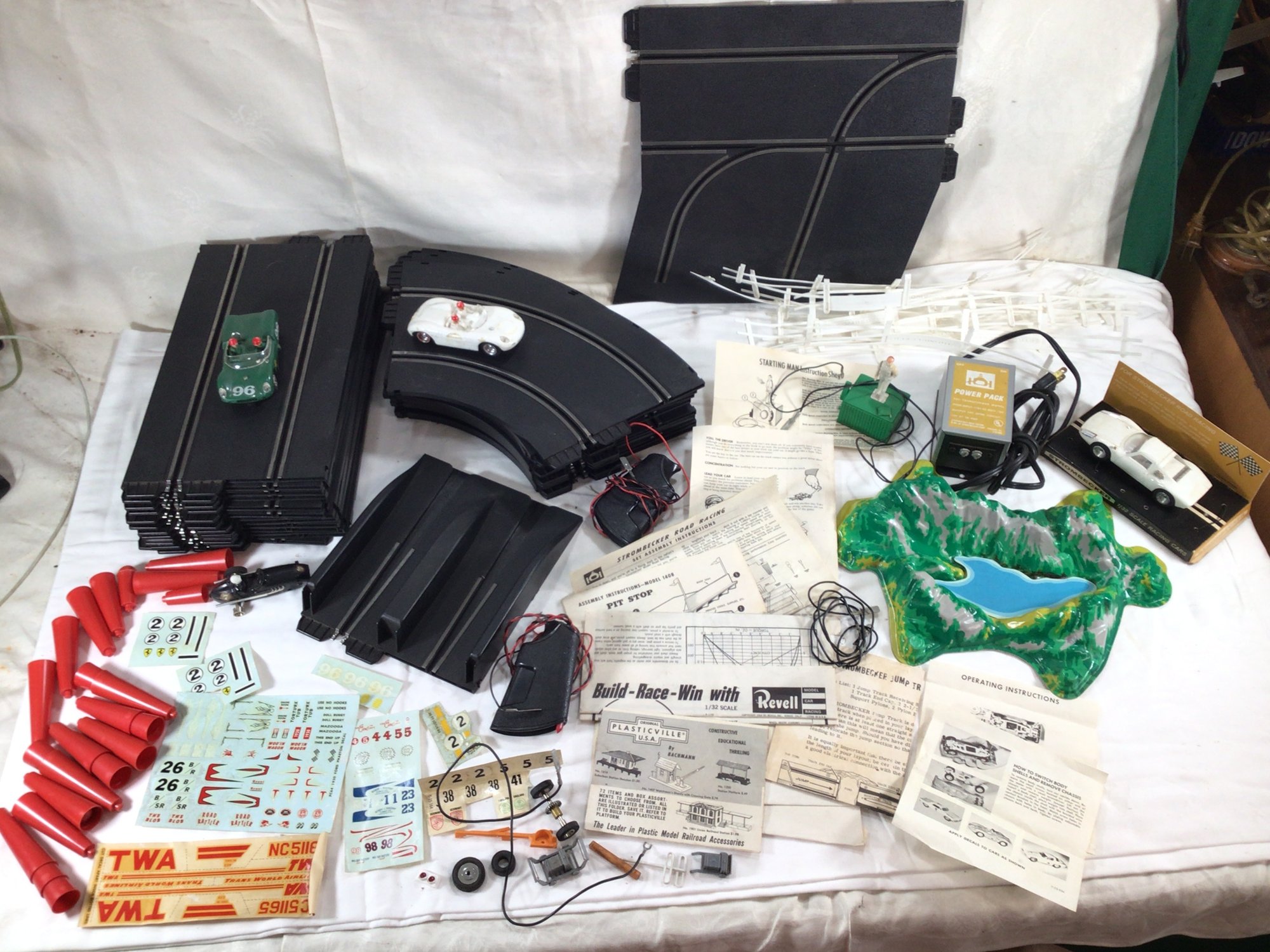 Vintage Slot Car Set - Tracks, Stickers, Power Pack, Variety Of ...