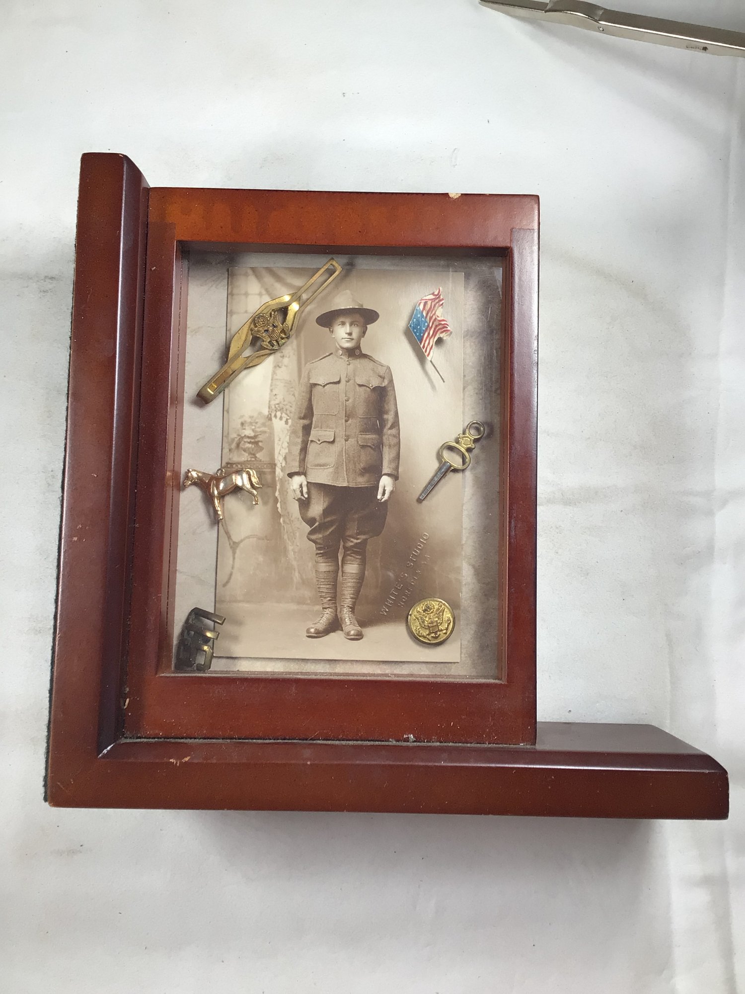 Antique WWI Military Photo Assemblage Art Behind Glass In Bookend ...
