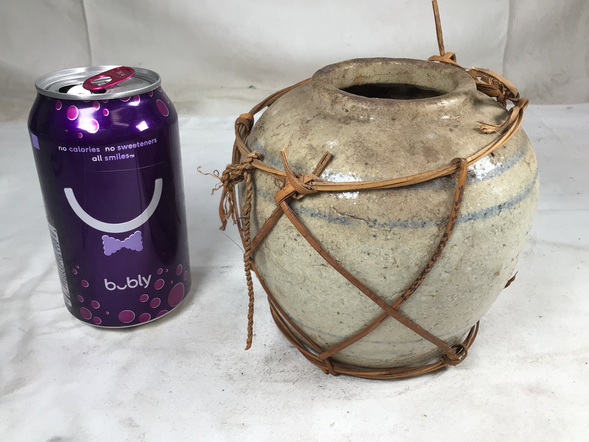 Antique Stoneware Pot With Partially Intact Weaving Outside - See ...