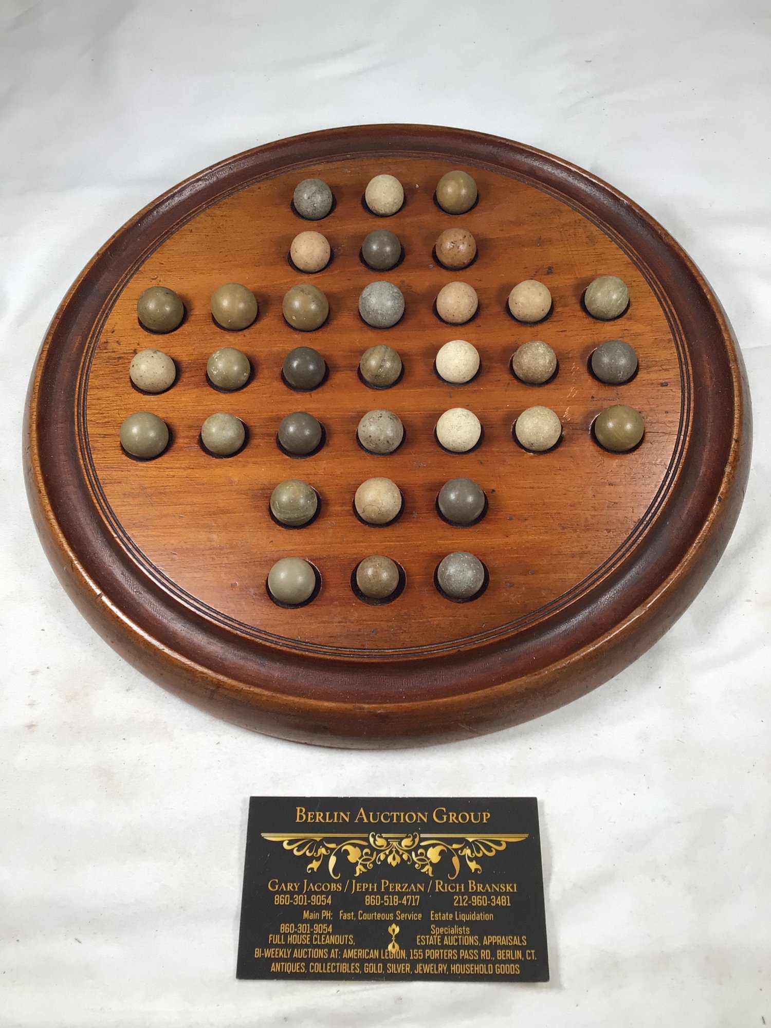 Antique Wood Marble Game With 33 Antique Clay Marbles - 10 In Diameter ...