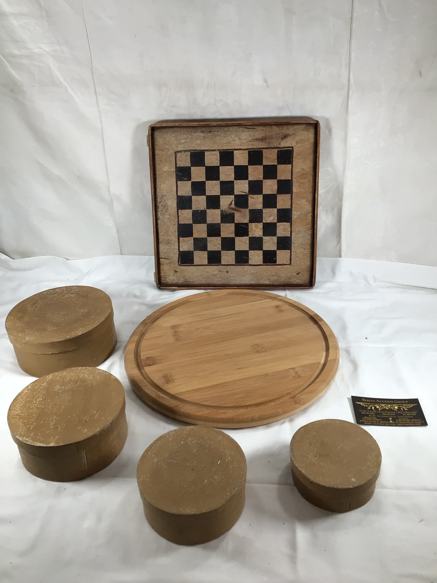 Chess/Checkers Board, Cutting Board, 4 Nesting Round Boxes - Ref#Ji10 ...