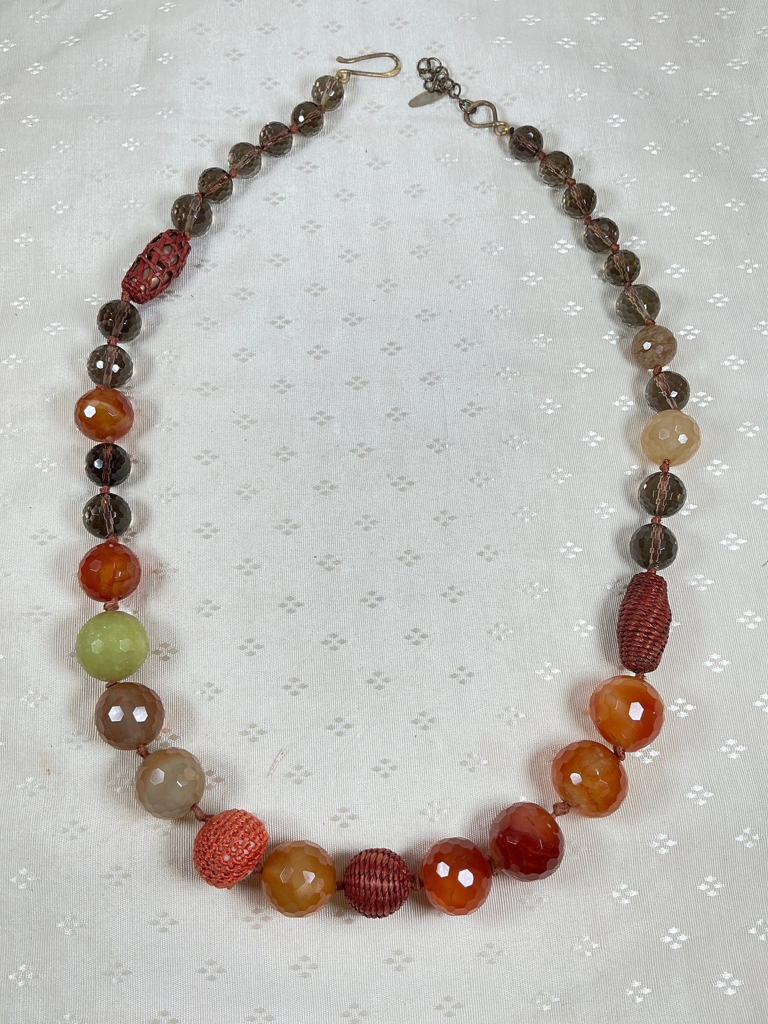 One Of A Kind Designer Statement Necklace 13 In Long, Semi-precious Stones Plus Fiber, Wendy ...