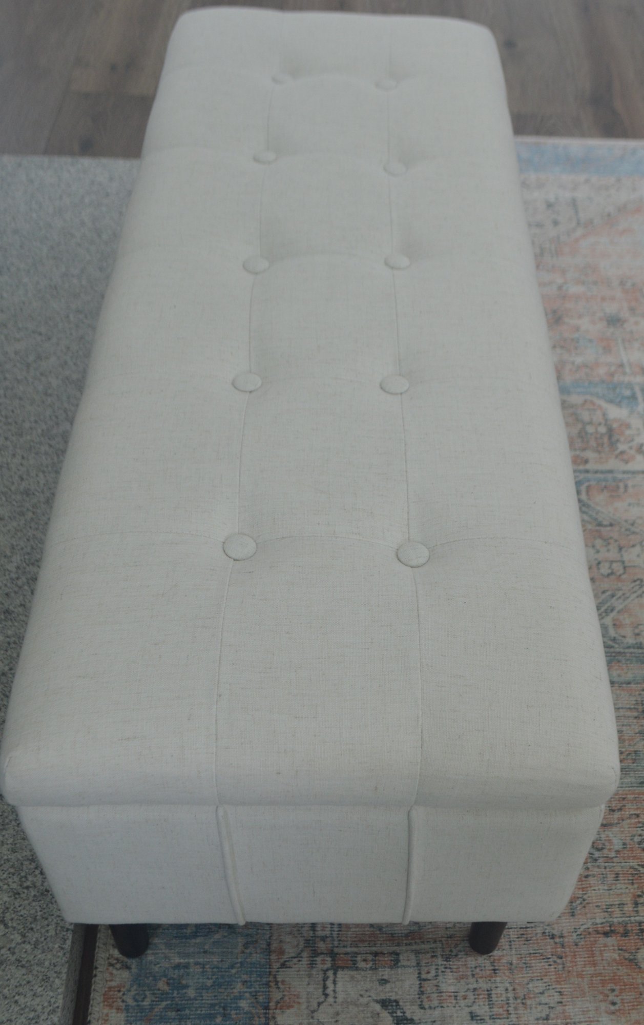 White Fabric Bench With Buttons #11337 | Auctionninja.com