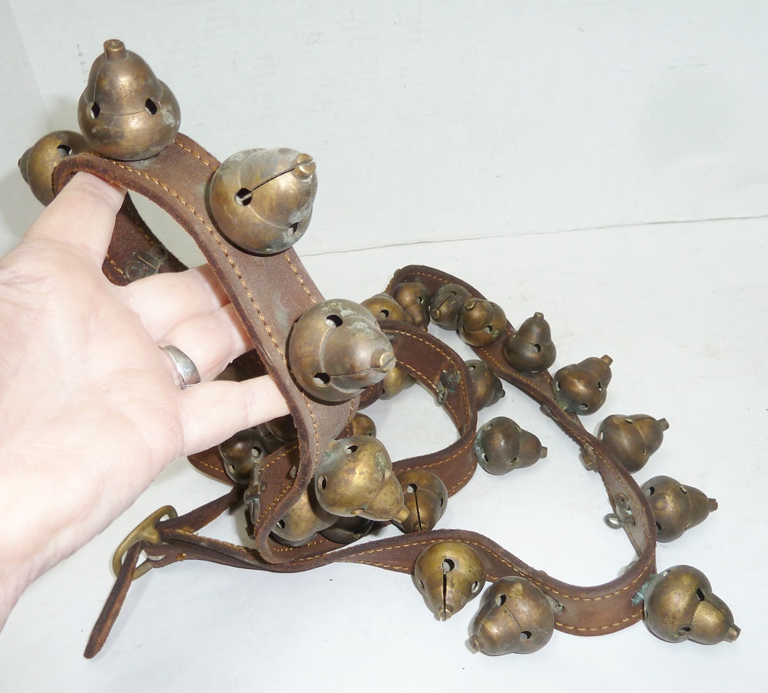 Antique ACORN SHAPED Sleigh Bell "FULL STRAP" #8410 | Auctionninja.com