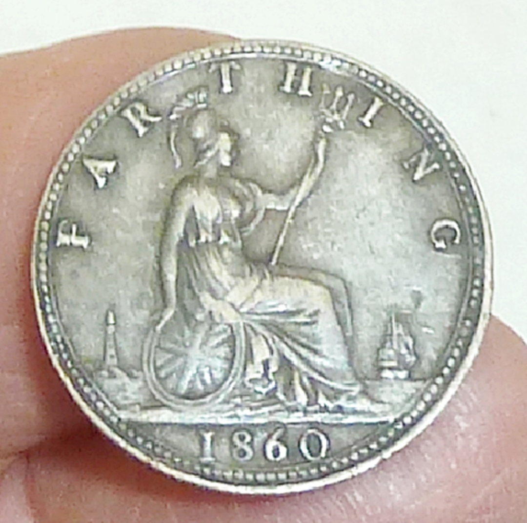1860 British Farthing COIN, Beaded Border #8156 | Auctionninja.com