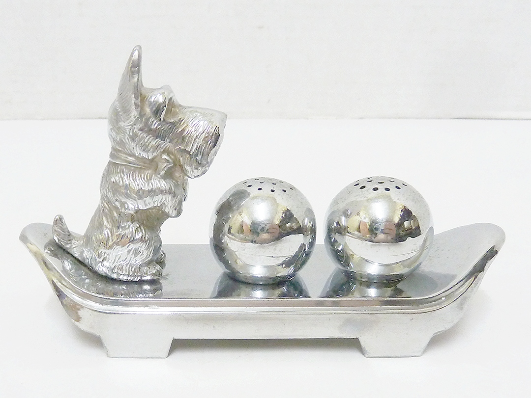 Vintage MCM Chrome Scottie Dog S&P Set #8778 | Auctionninja.com