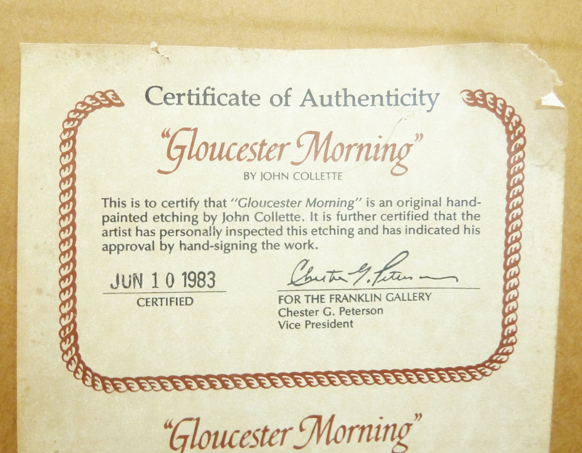"Gloucester Morning" Hand Painted Etching, SIGNED John Collette #9064 ...