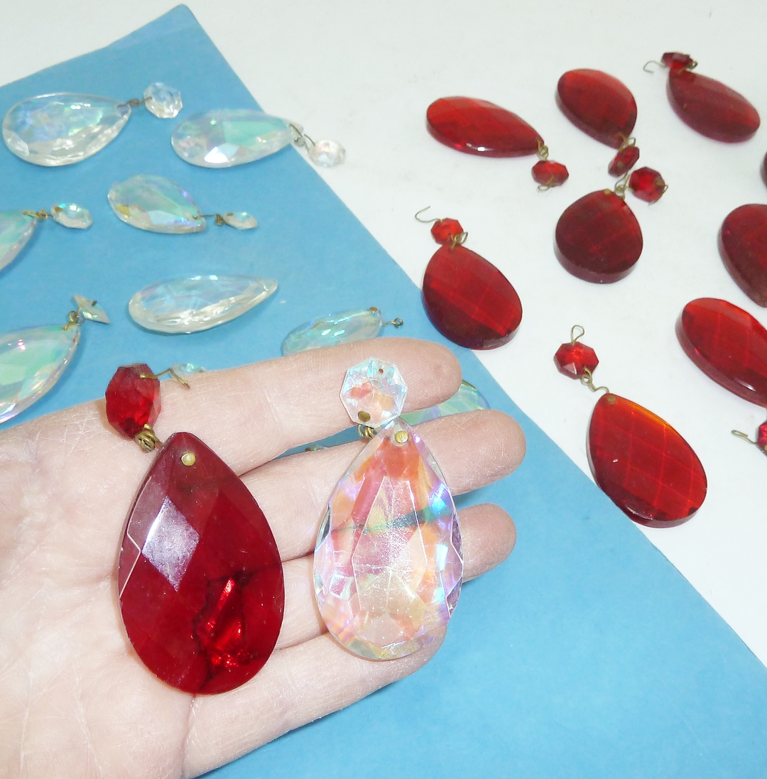 Vintage Glass Prism LOT, Borealis & Ruby Tear Drops #8599 ...