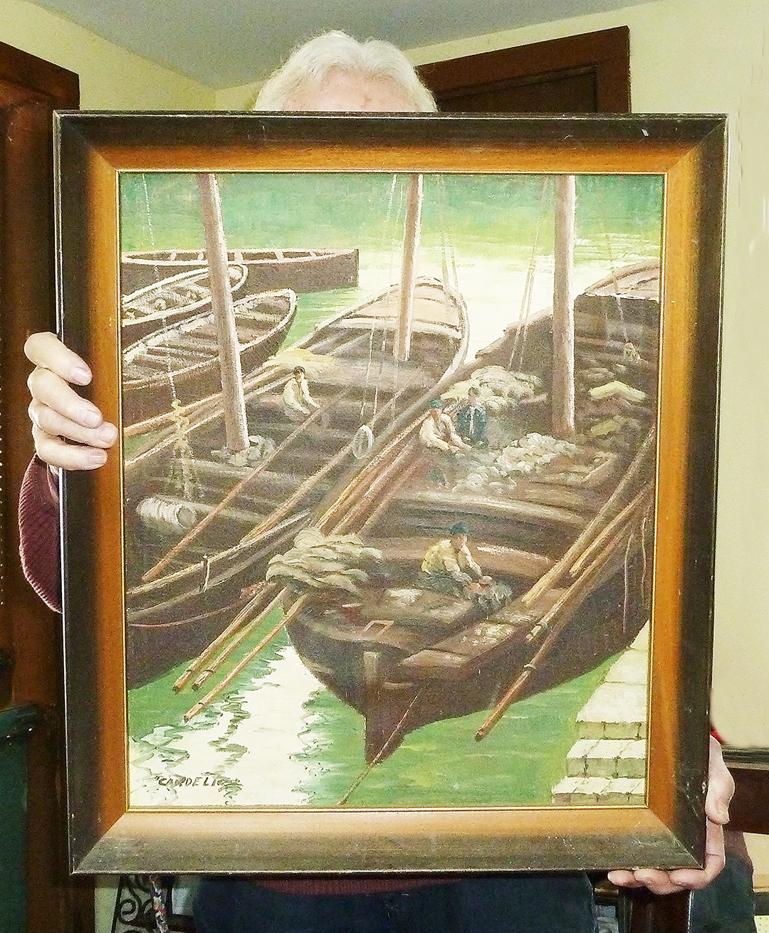 Vintage Art, "Fishing Boats" O/c Painting By GAY CANDELIS #8605 ...