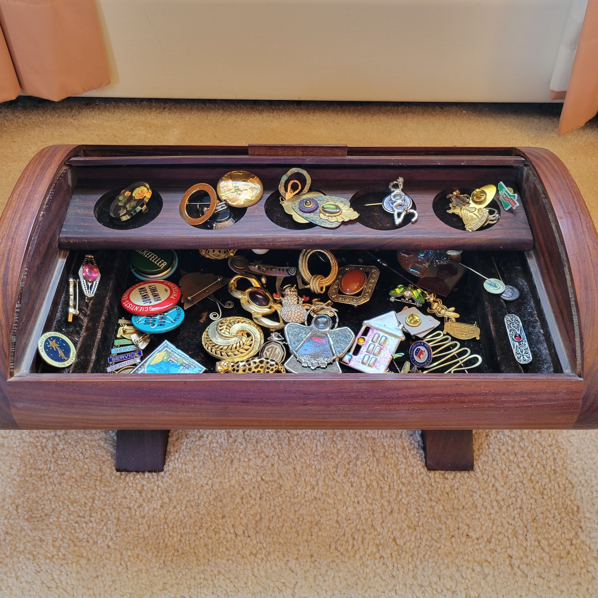 Solid Wood Roll Top Jewelry Box With Designer Pins #26310 ...