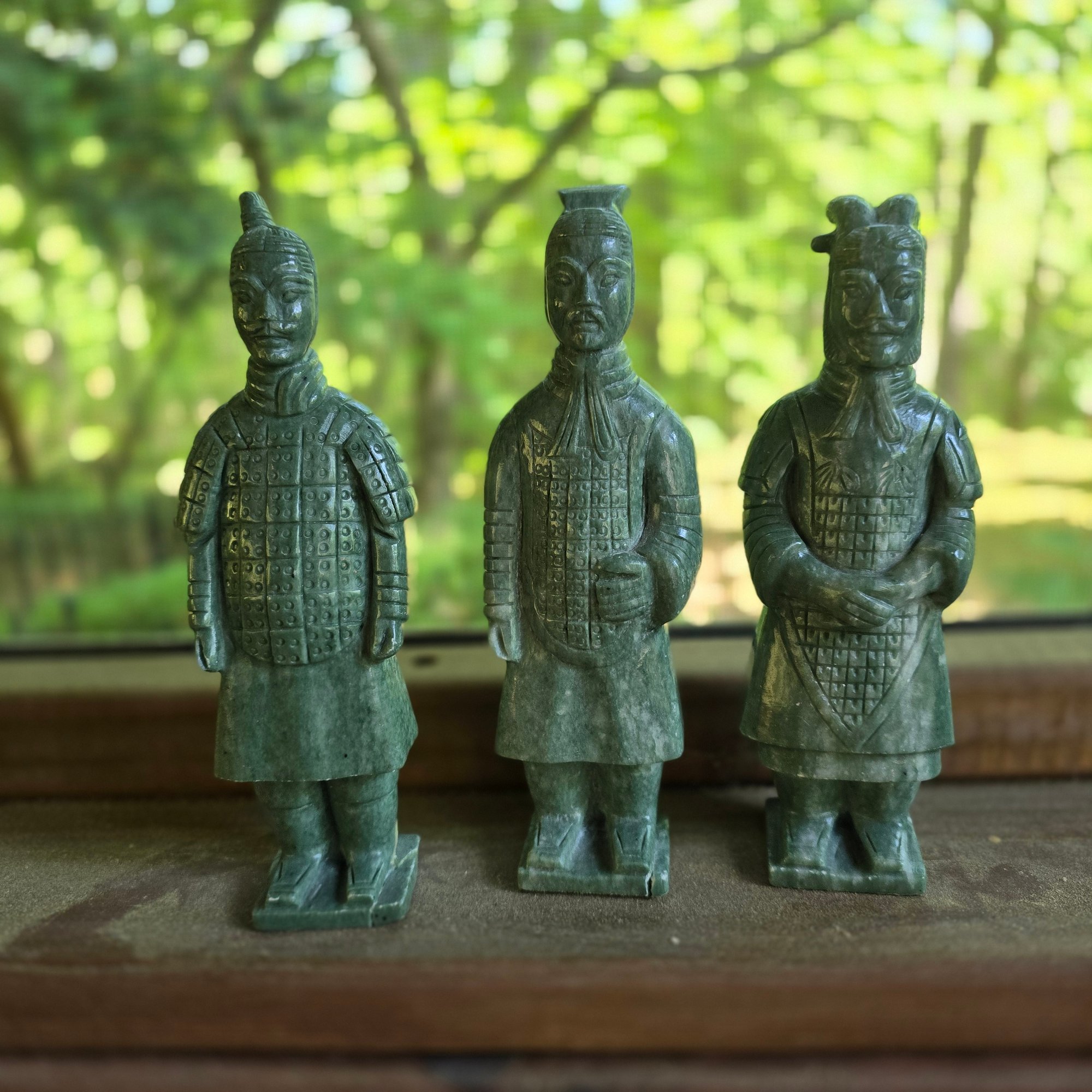 Trio Of Asian Warrior Statues Made Of Jade (DR) #92722 | Auctionninja.com