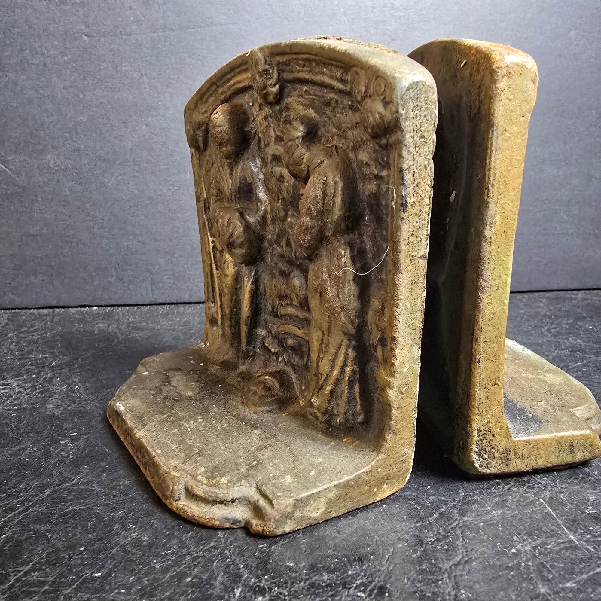 Vintage Bronze Bookends "Angelus" Farmer And Wife Praying At Harvest ...