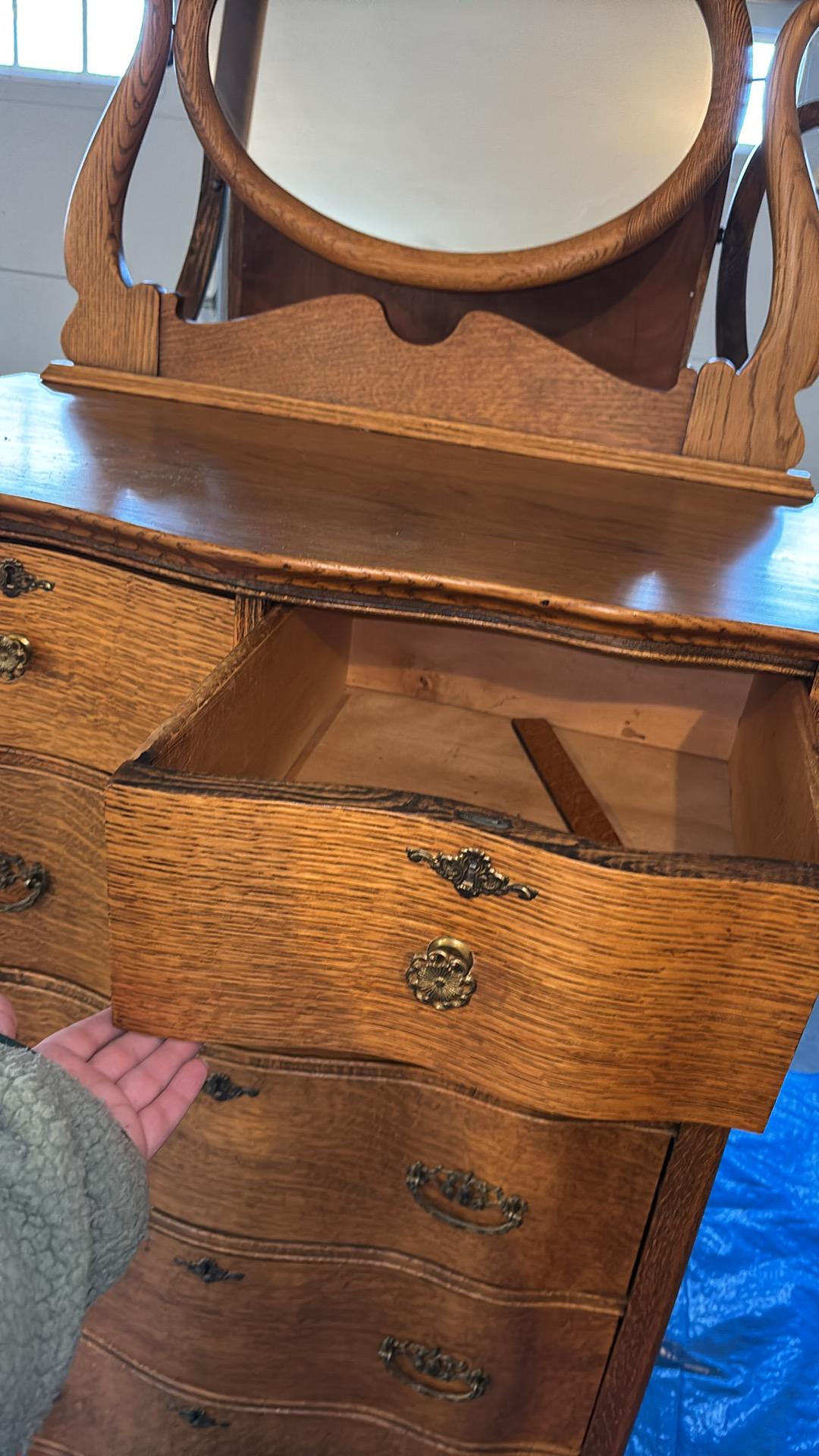 Antique Oak Dresser W/ Mirror, 6 Drawers - PICKUP IN AMHERST - Restored ...