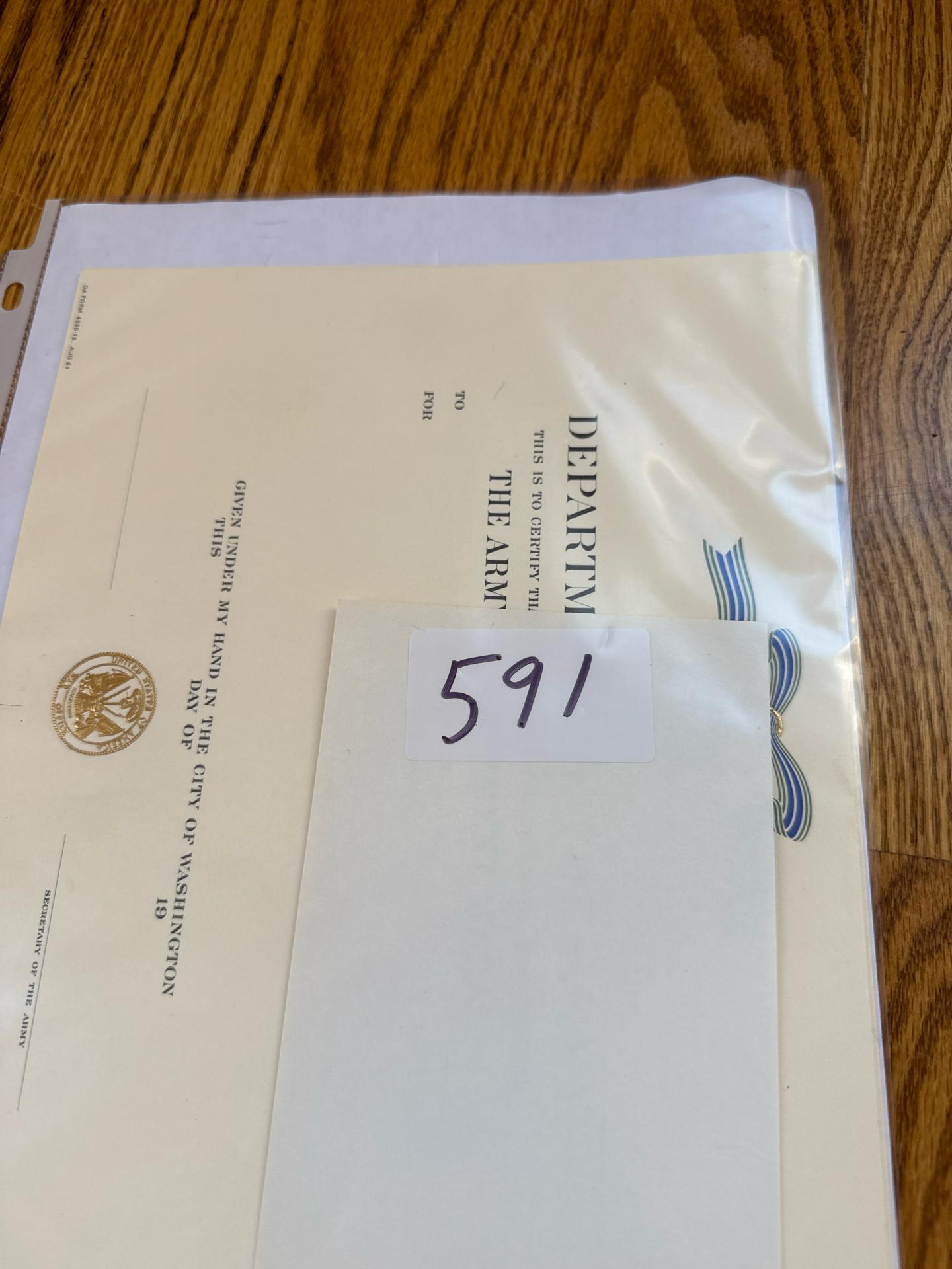 Department Of The Army Award Certificates (Lot 591) #122223 ...