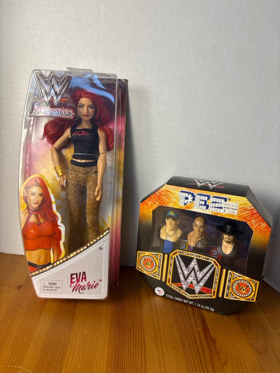 WWE Superstars Eva Marie Doll By Mattel & WWE PEZ Champion Gift Set W ...