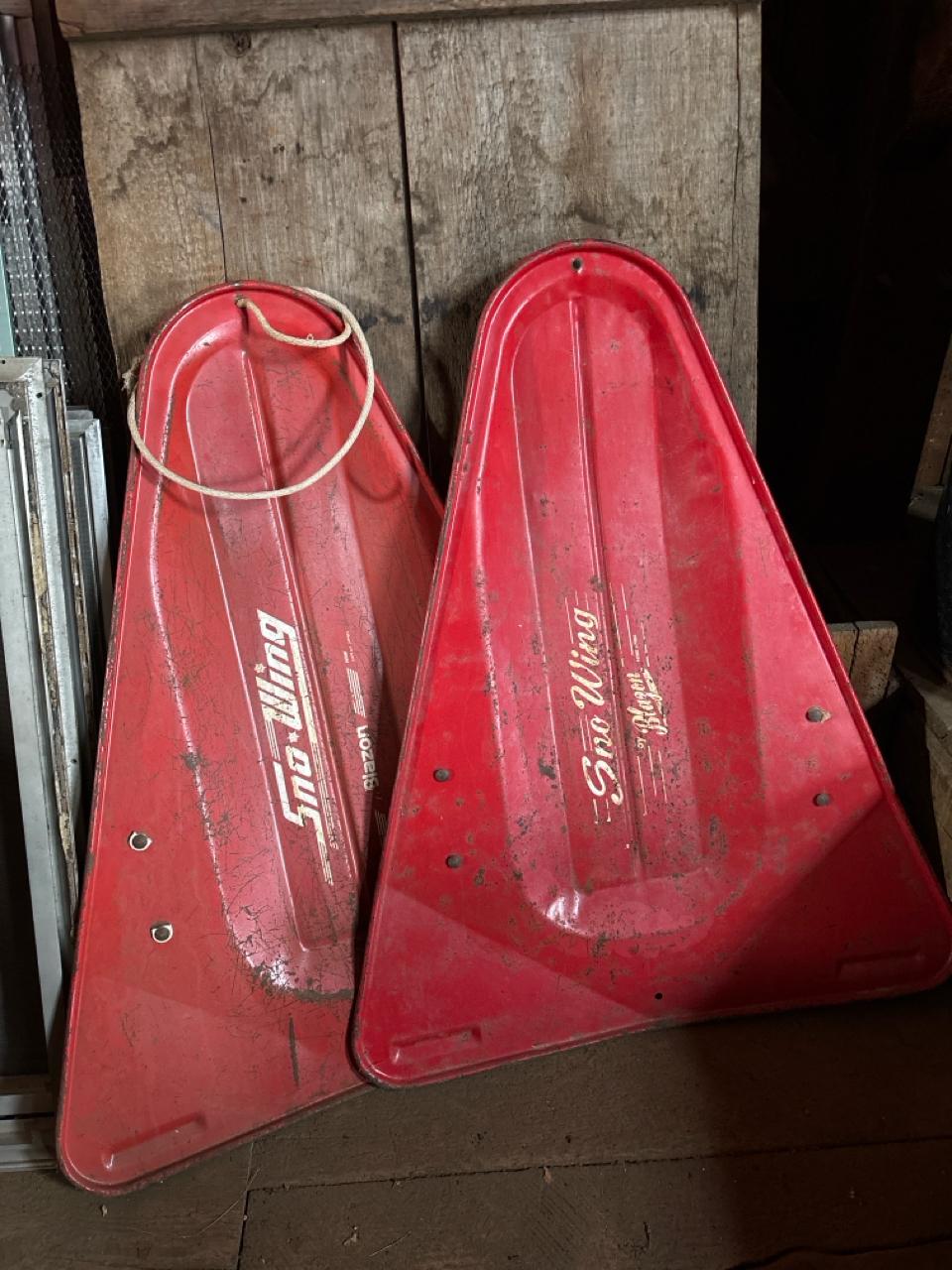 Pair Of Vintage Blazon Sno Wing Red Metal Snow Sleds (BUB) #126586 ...