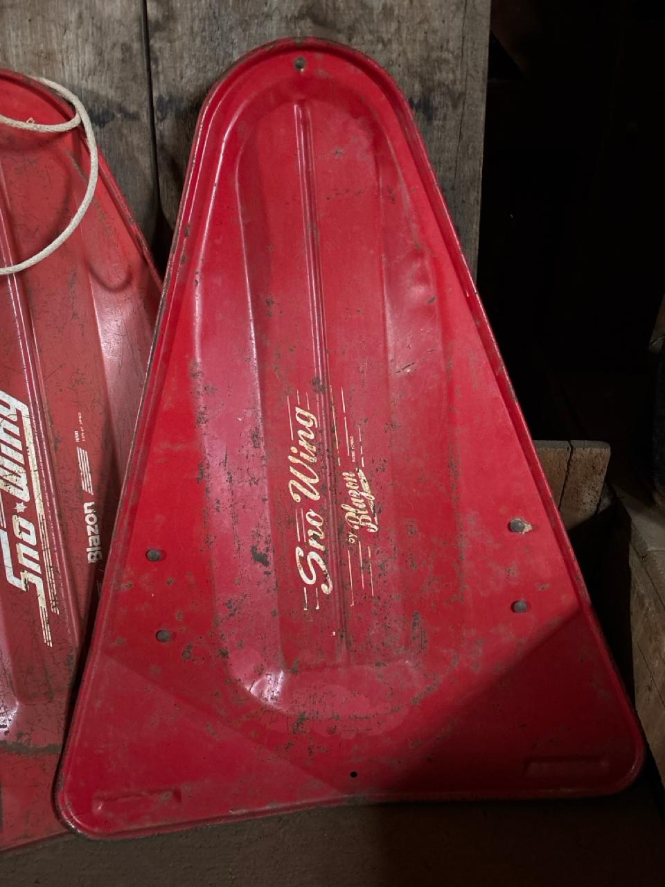 Pair Of Vintage Blazon Sno Wing Red Metal Snow Sleds (BUB) #126586 ...