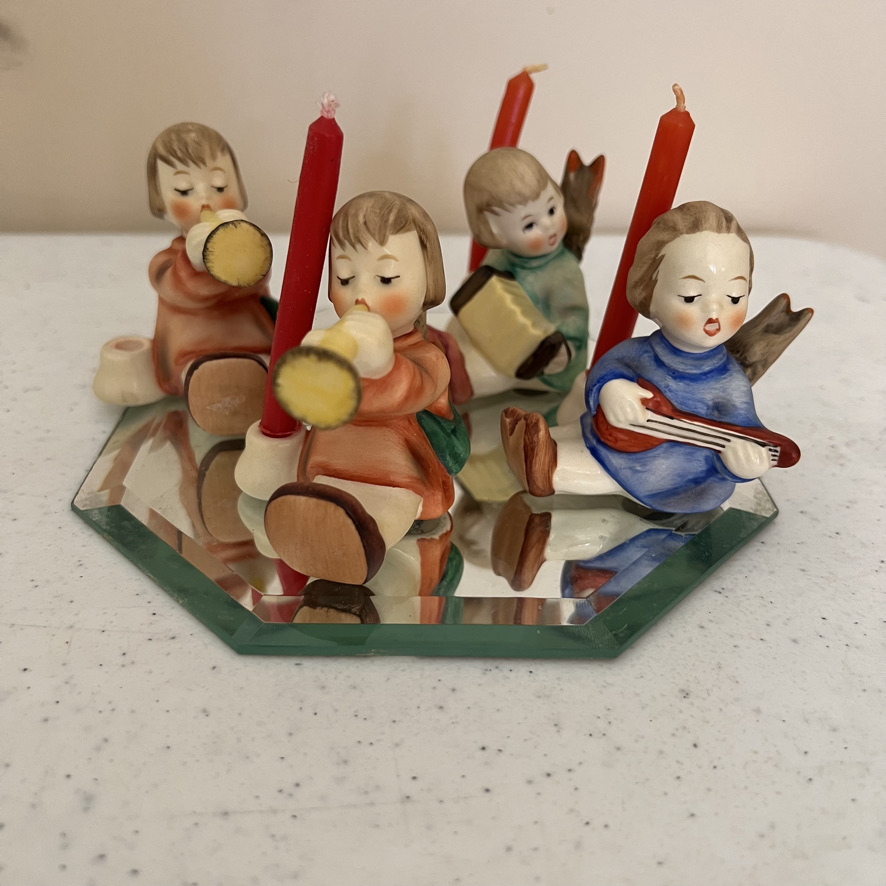 4 Vintage Miniature Hummel Angels With Instruments And Candle Holders ...