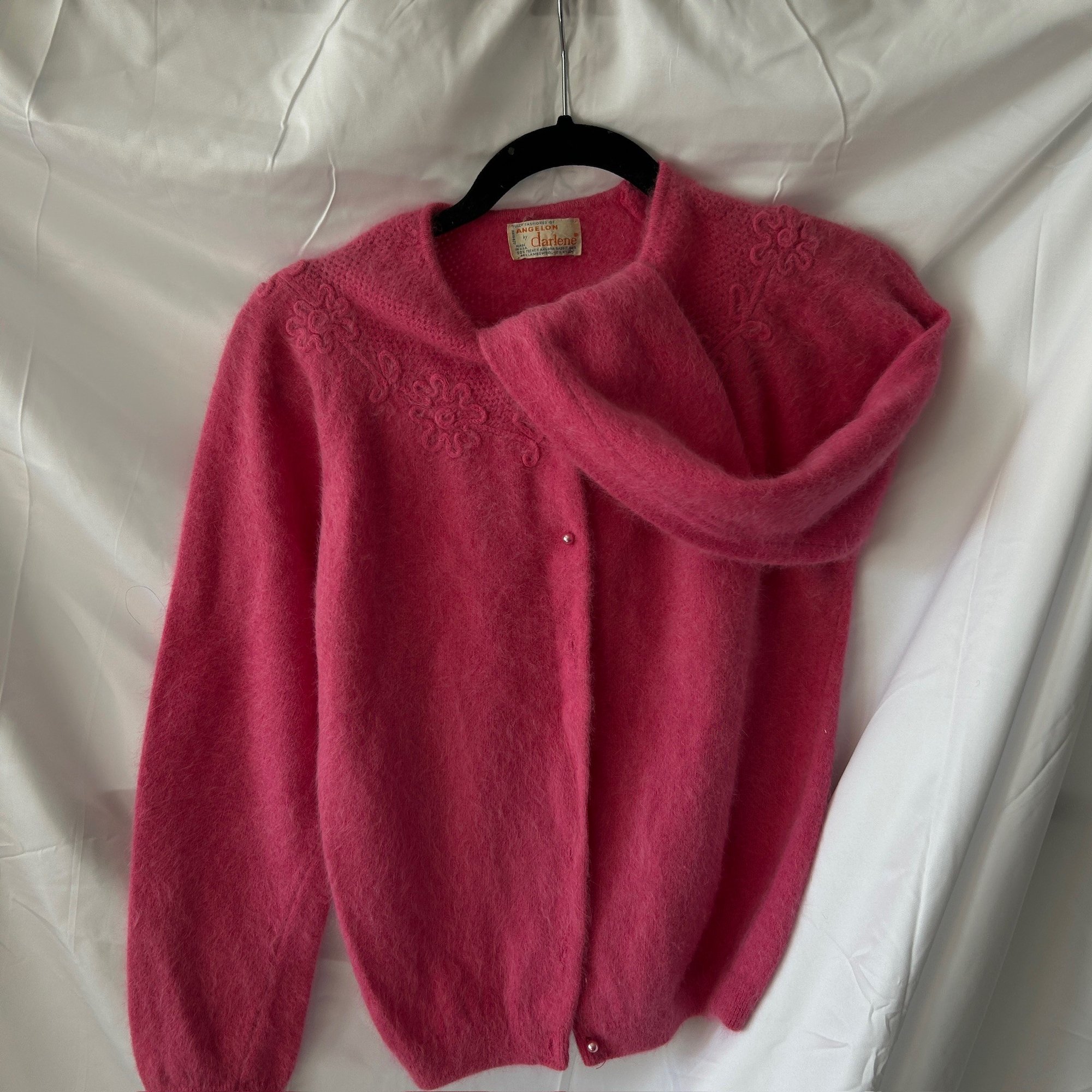 Ladies Vintage Pink Angora Rabbit Hair And Lambs Wool Button Sweater ...
