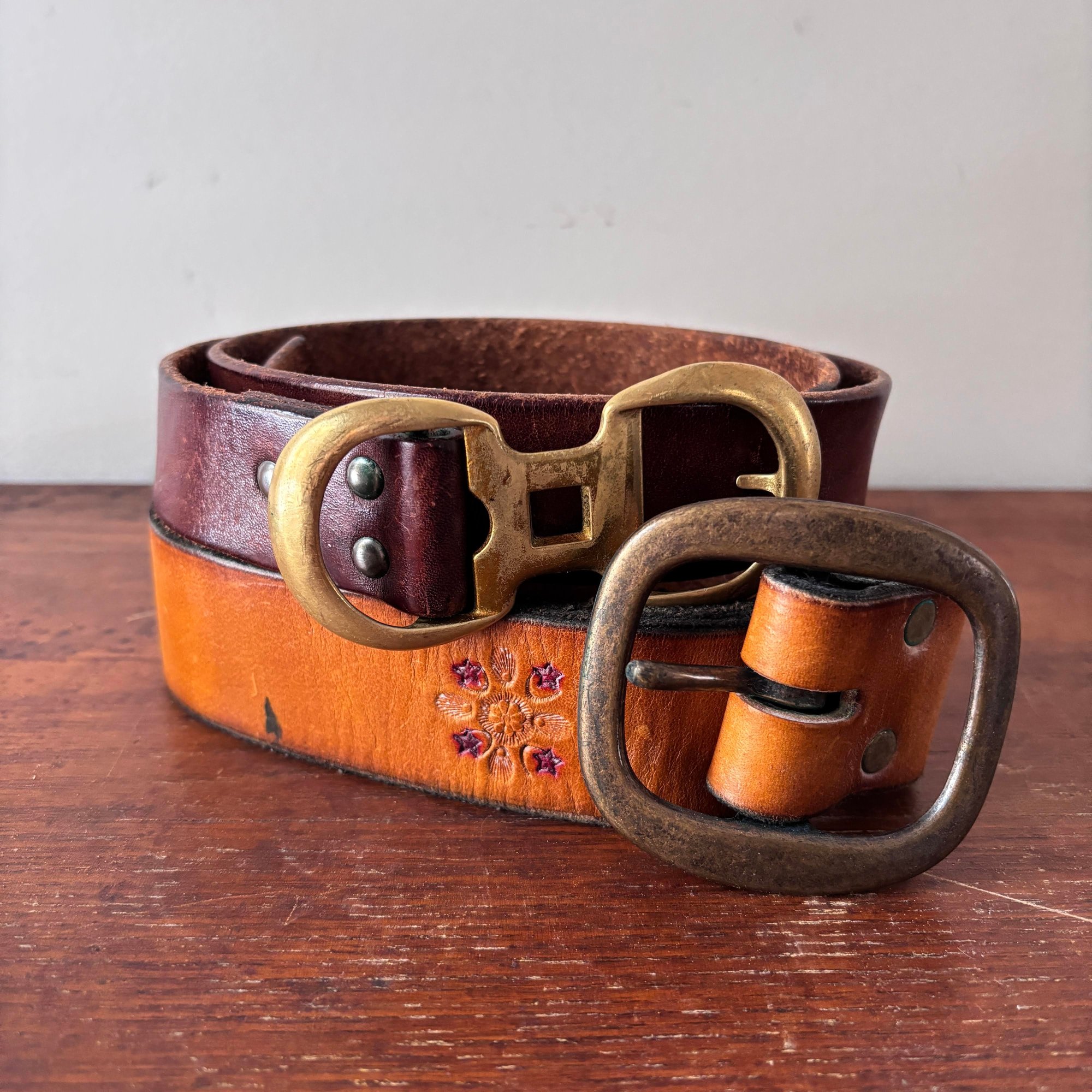 Two Vintage Leather Belts, One With Embossed Floral Design (MB) #119300 ...