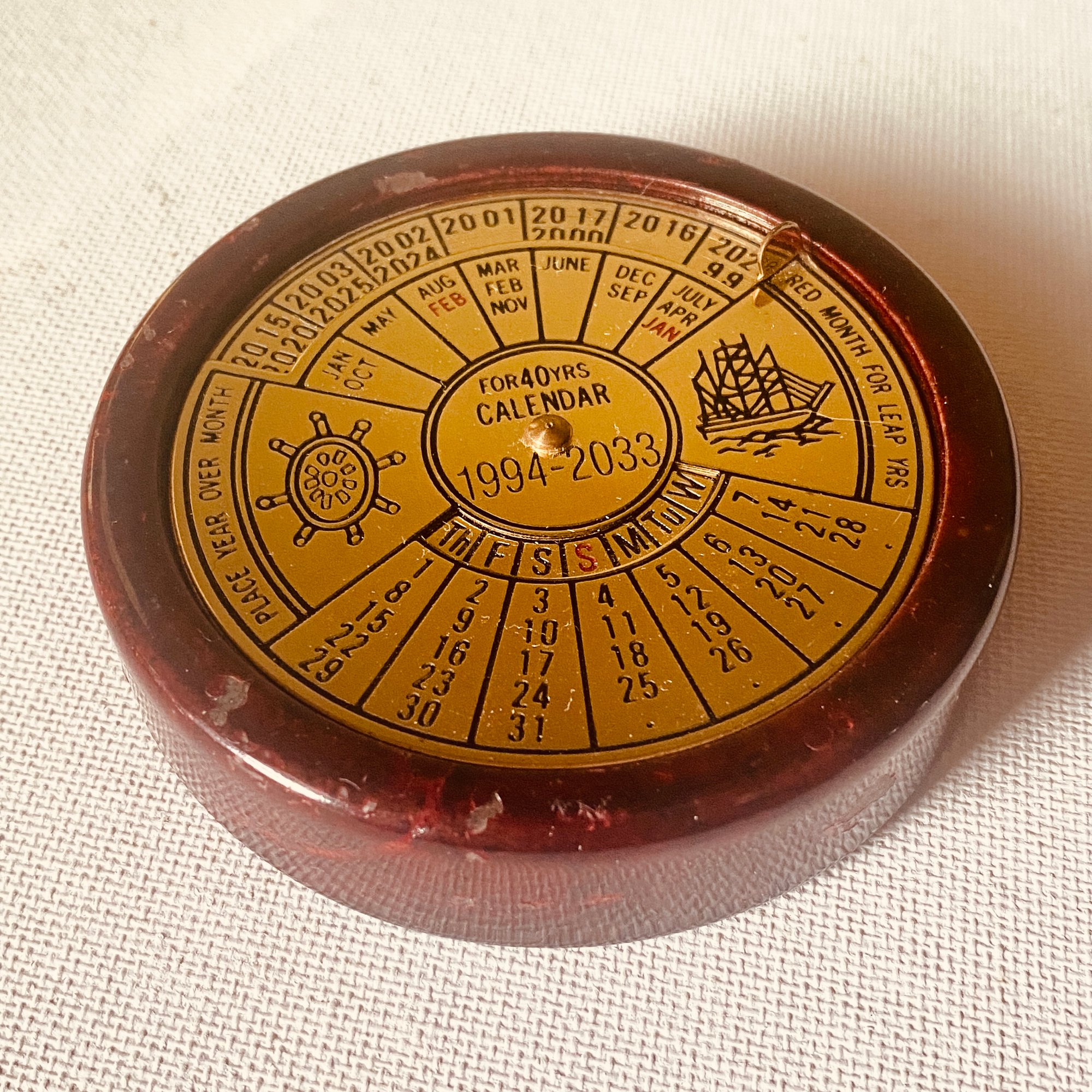 Vintage Nautical 40 Year Calendar Paperweight - (needs To Be Re-glued ...