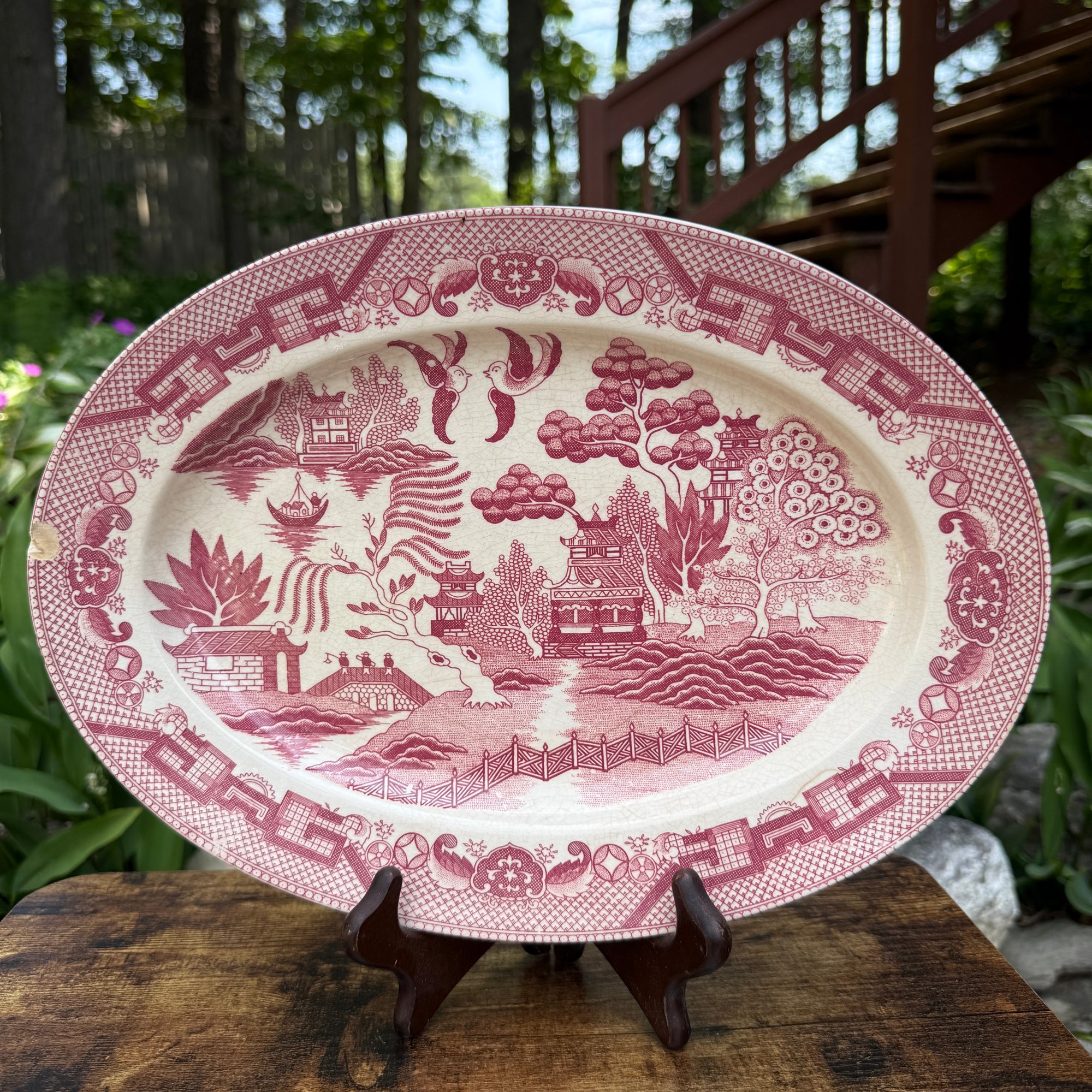 Red And White Transfer Ware Platter (see Description) (G) #93220 ...