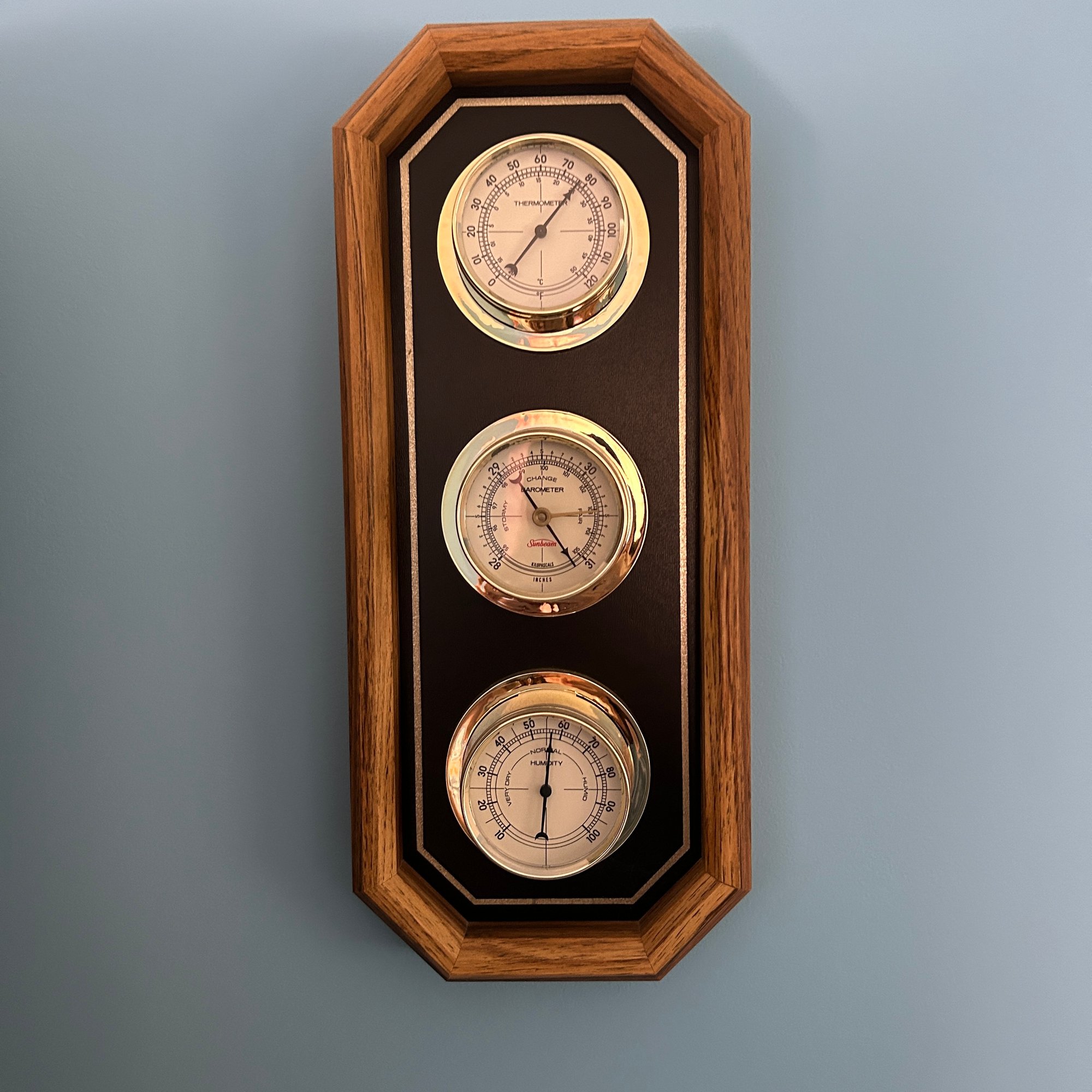 Vintage Brass & Wood Wall Mounted Barometer (MB) #64612 | Auctionninja.com