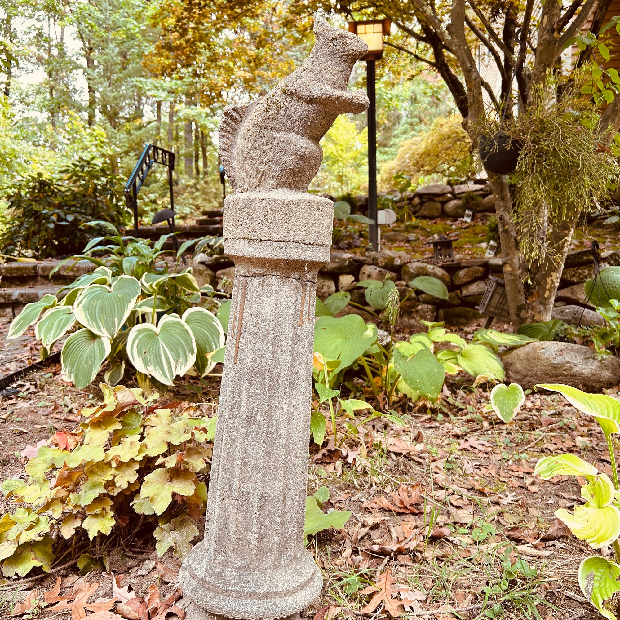 Cute Concrete Squirrel Figure On Pedestal (broken Tail) Front Yard ...