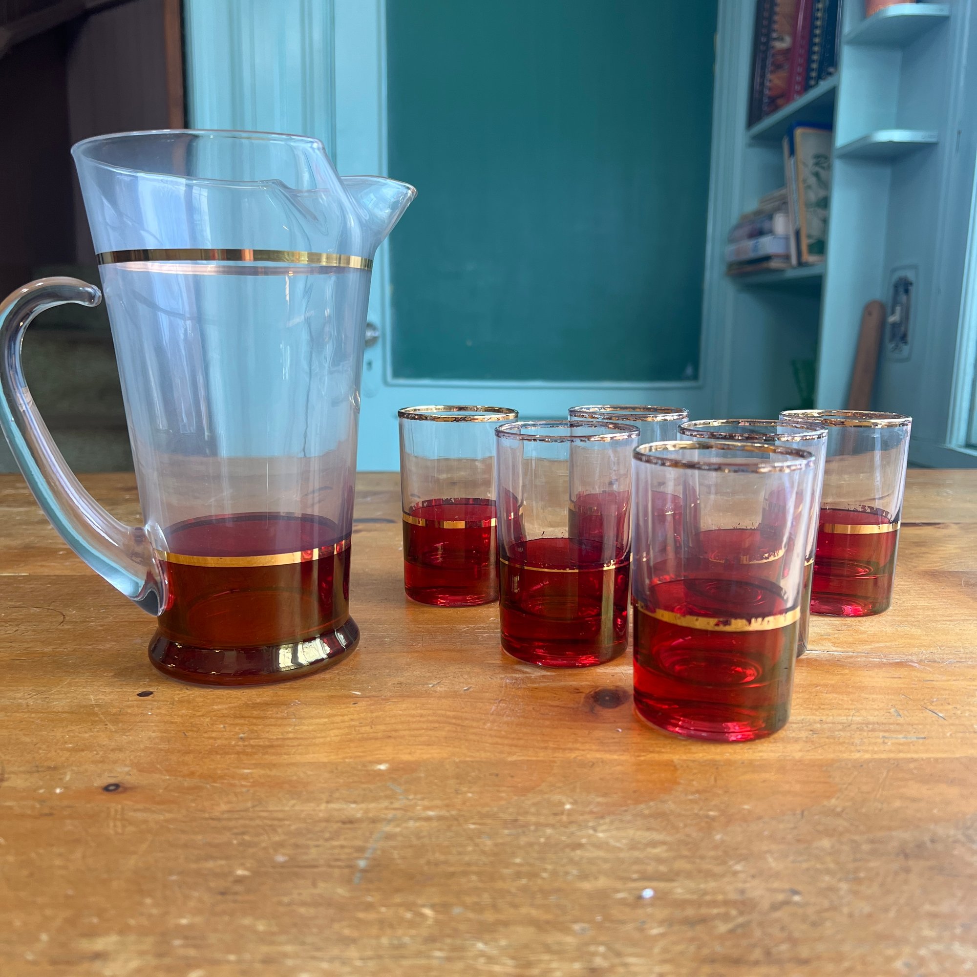 Vintage Ruby MCM Cups And Pitcher (KIT) #78409 | Auctionninja.com