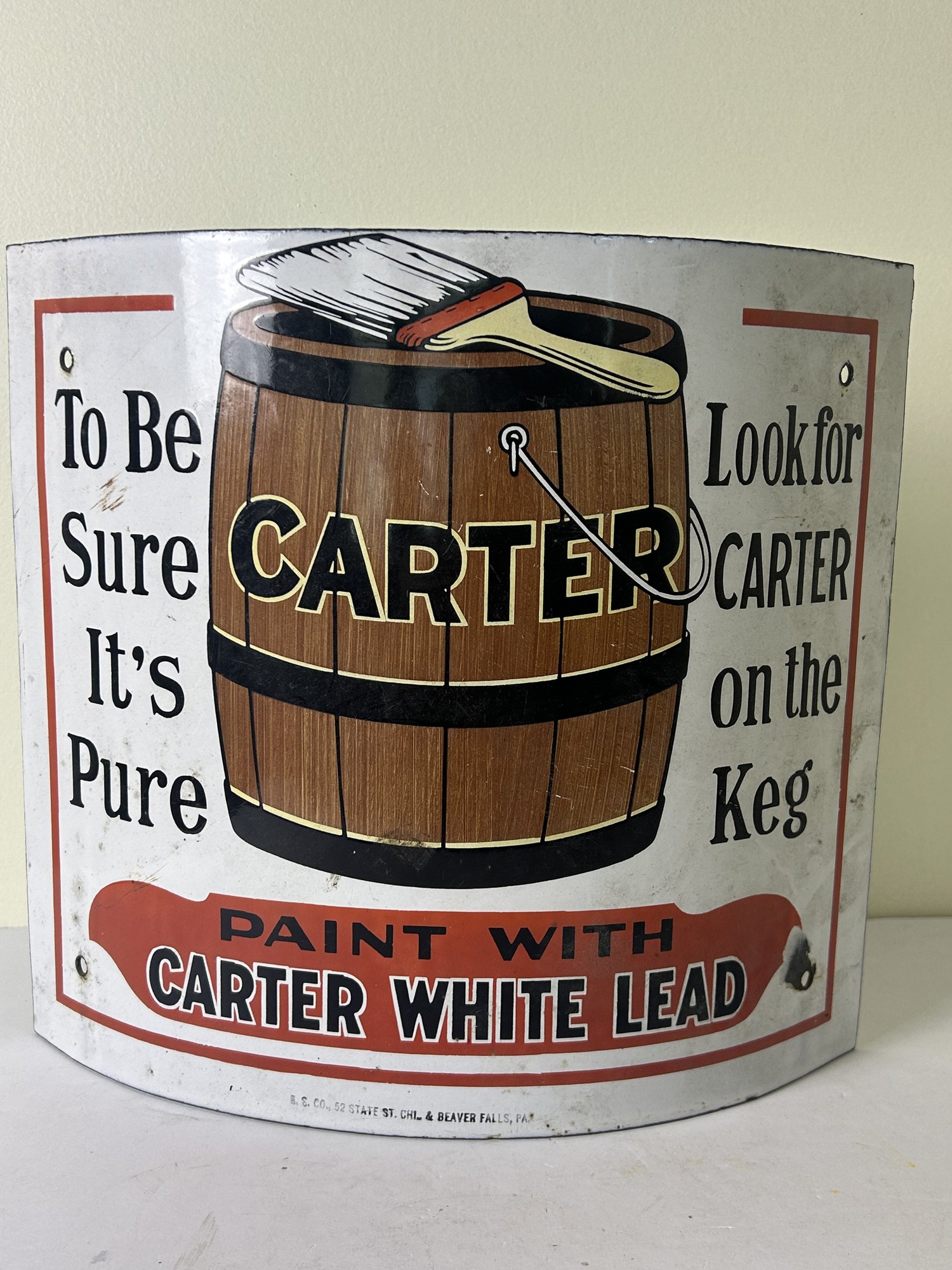 Vintage Metal Carter Paint Barrel Sign, Beaver Falls PA, Curved Shape ...