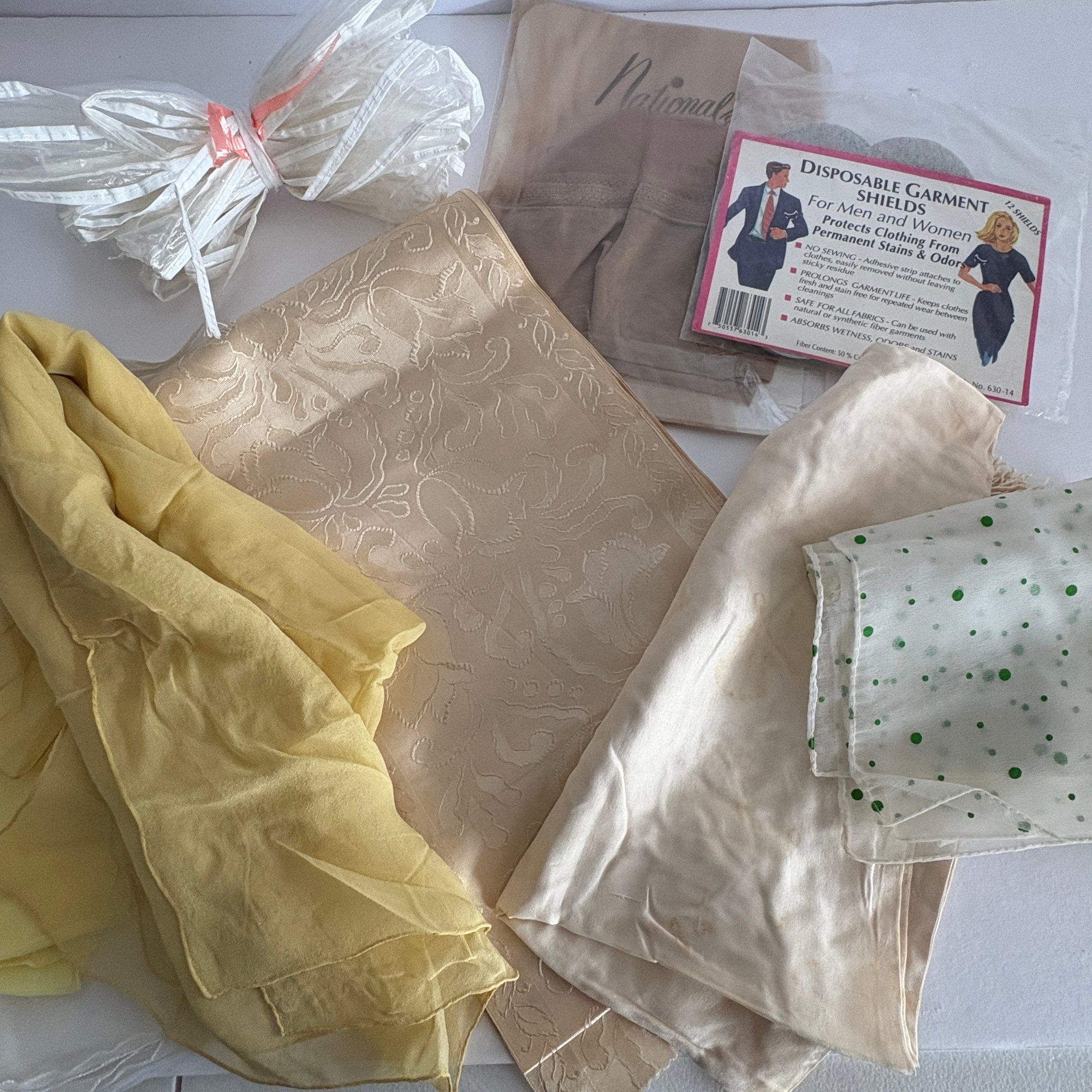 Assortment Of Vintage Fabric Items Including Disposable Garment Shields ...