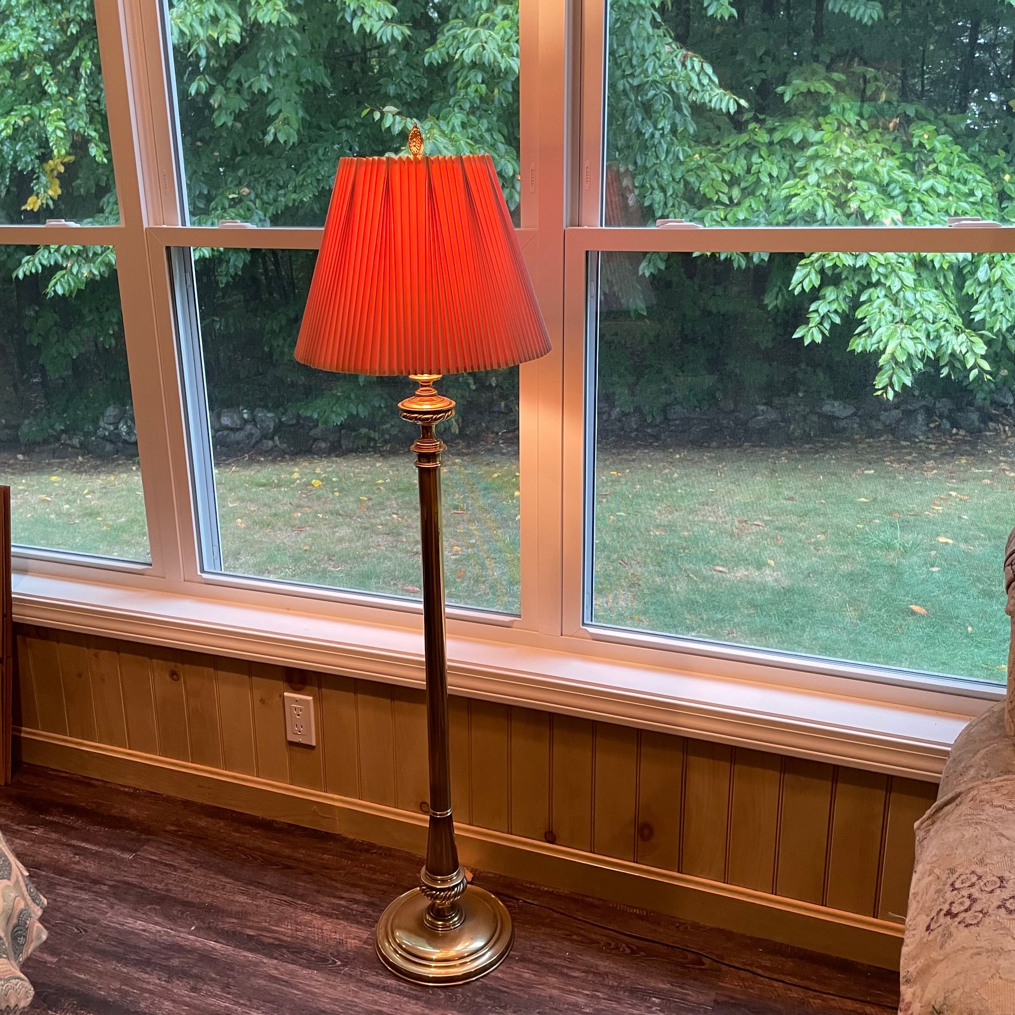 Tall Brass Floor Lamp With Floral Finial And Rose Shade (porch) #68784 ...