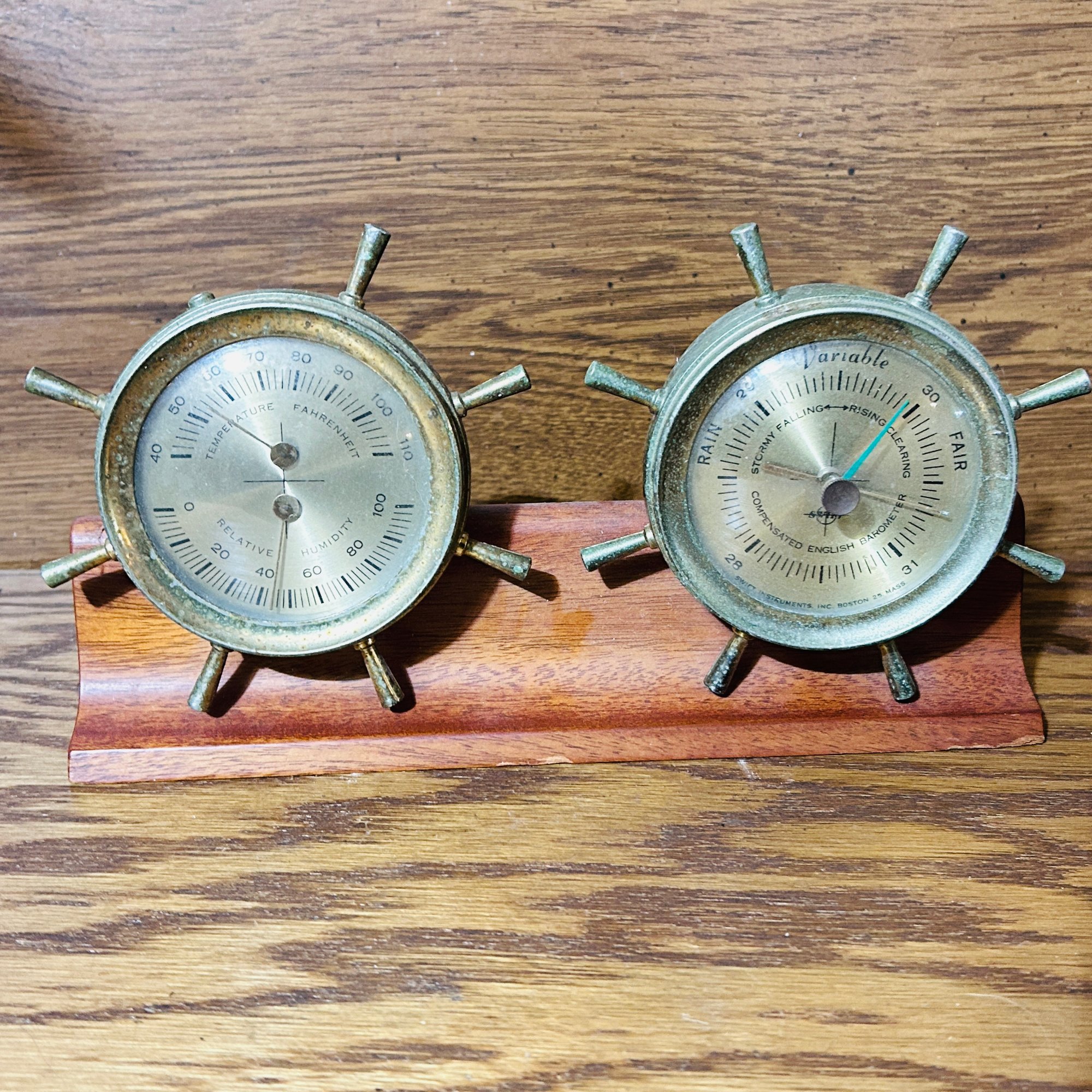 Brass & Wood Table Top Barometer With 2 Ship Wheels (BSMT) #76458 ...