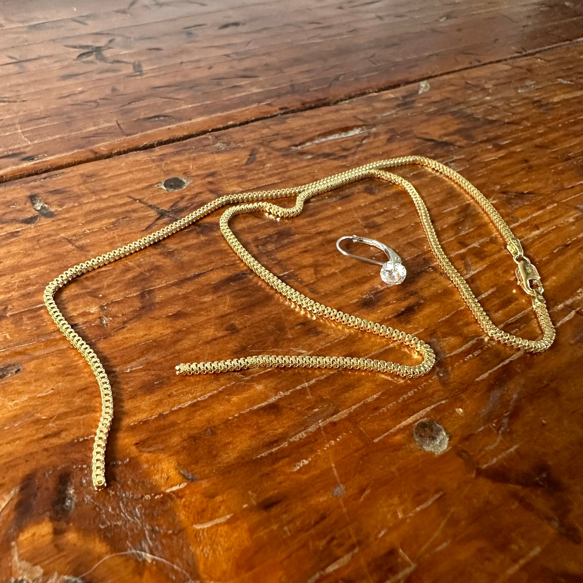 14K Gold Chain (As-Is) & Single 14K RL Earring With Gemstone (HW19 ...