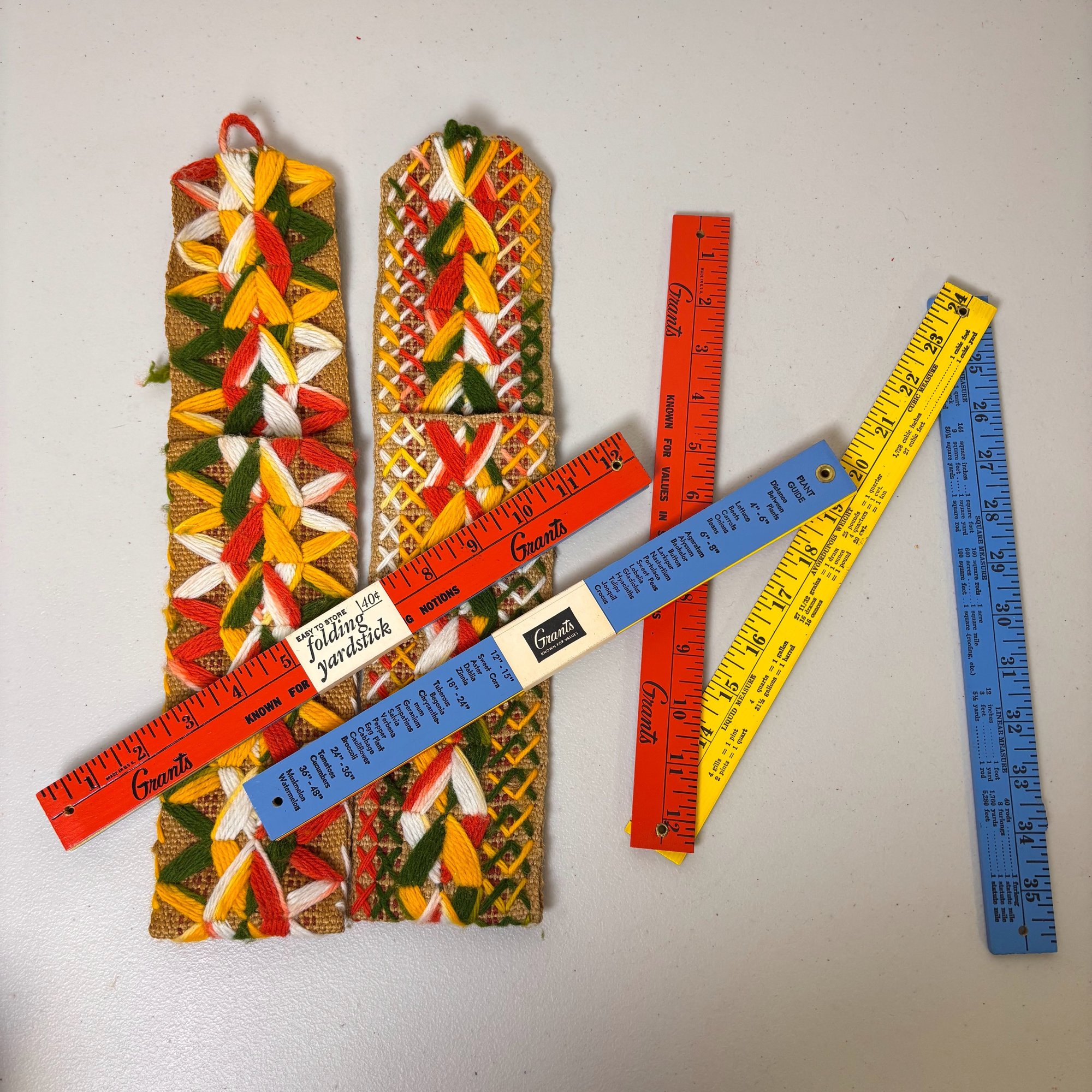 Three Primary Colored Grants Folding Yardsticks With Two Handmade ...