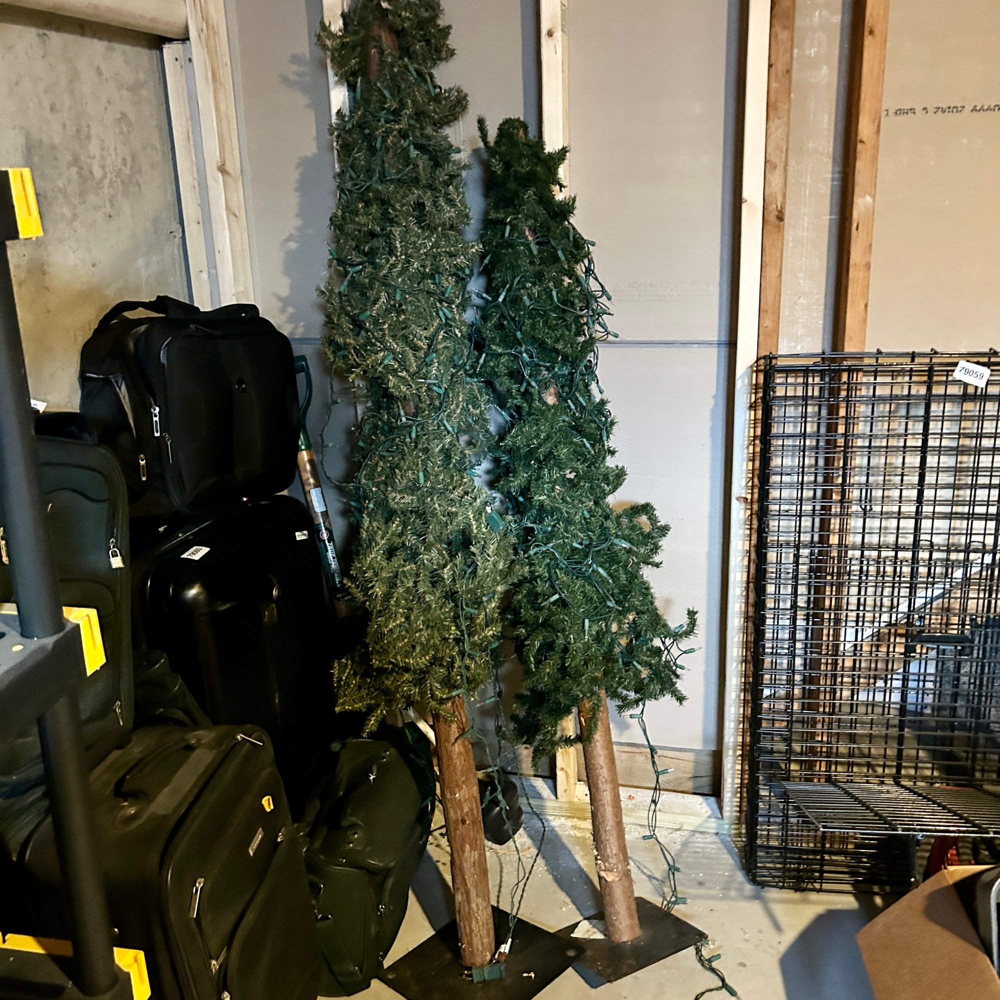 Pair Of Tall Outdoor Decorative Pre-lit Trees, Approximately 5 & 6 Feet ...