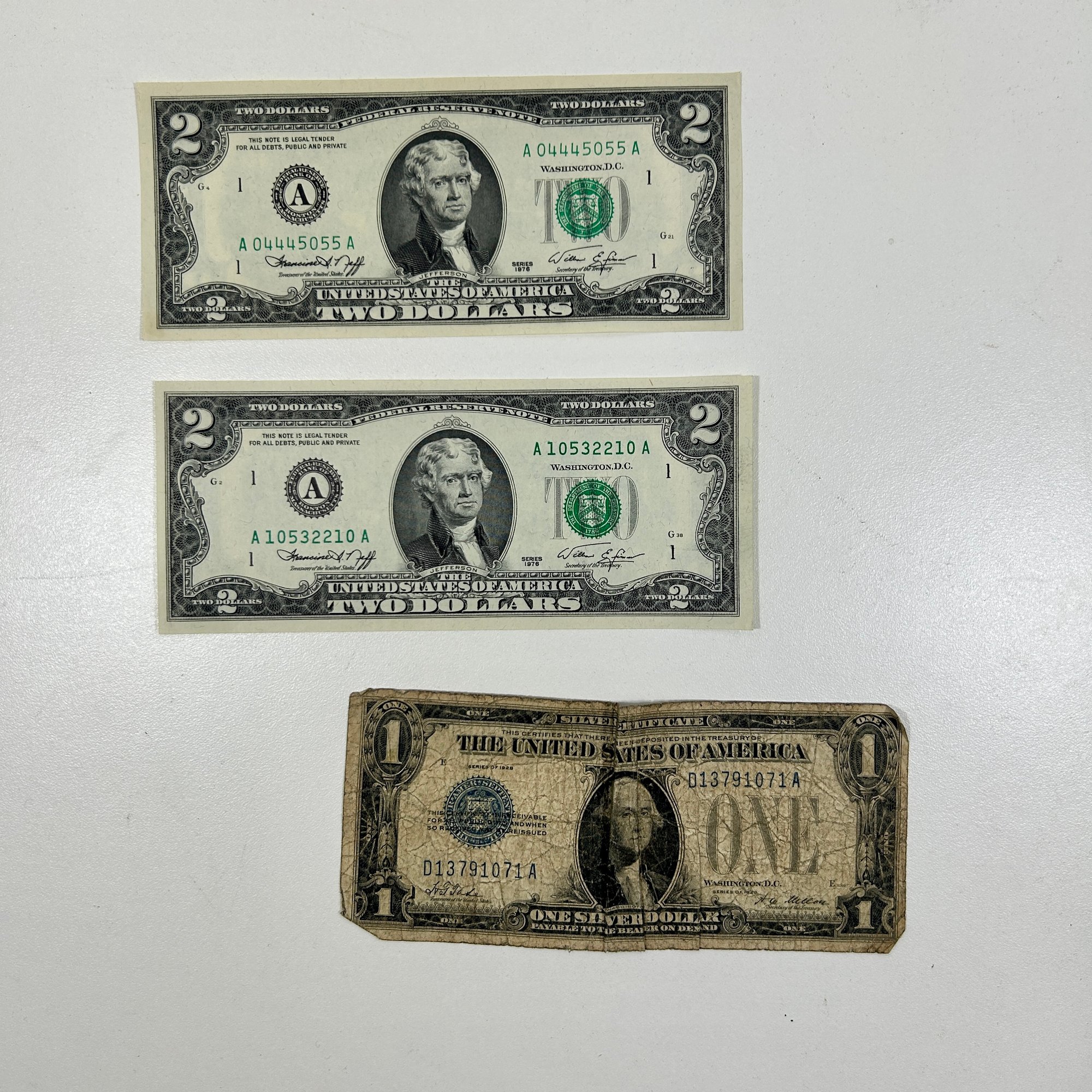 Well-worn 1928 "FUNNYBACK" Silver Dollar Certificate, Plus Pair Of ...