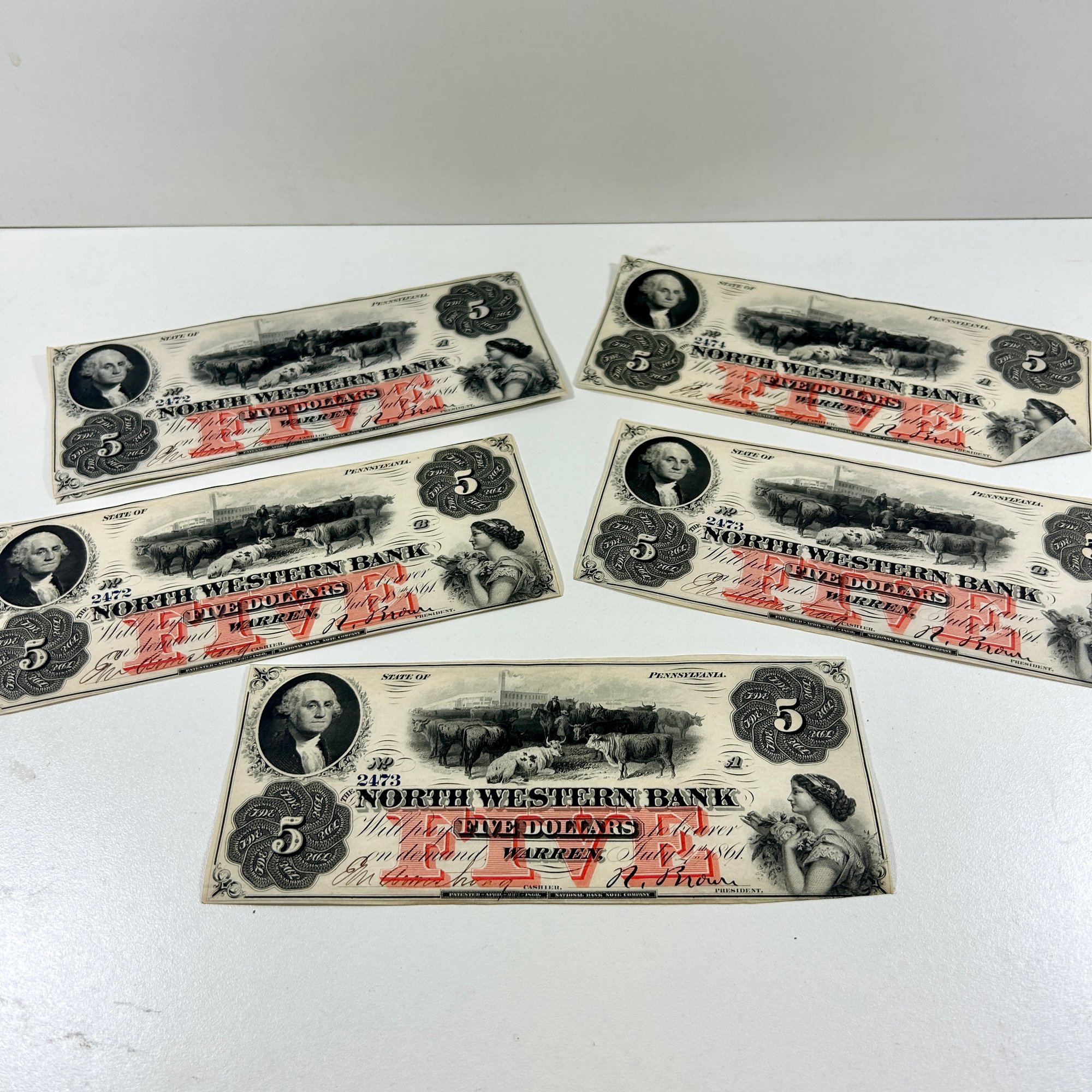 Collection Of Defunct 5 Dollar Bills From North Western Bank (BNA ...