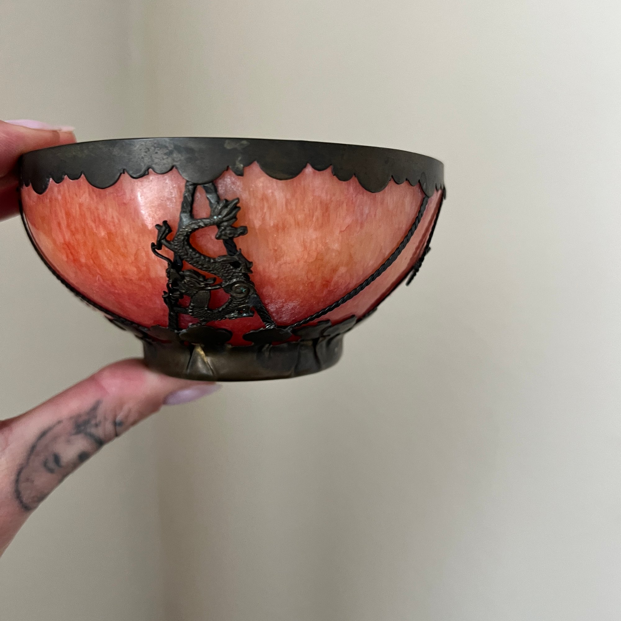 Vintage Chinese Red Jade And Silver Bowl (BR) #79173 | Auctionninja.com