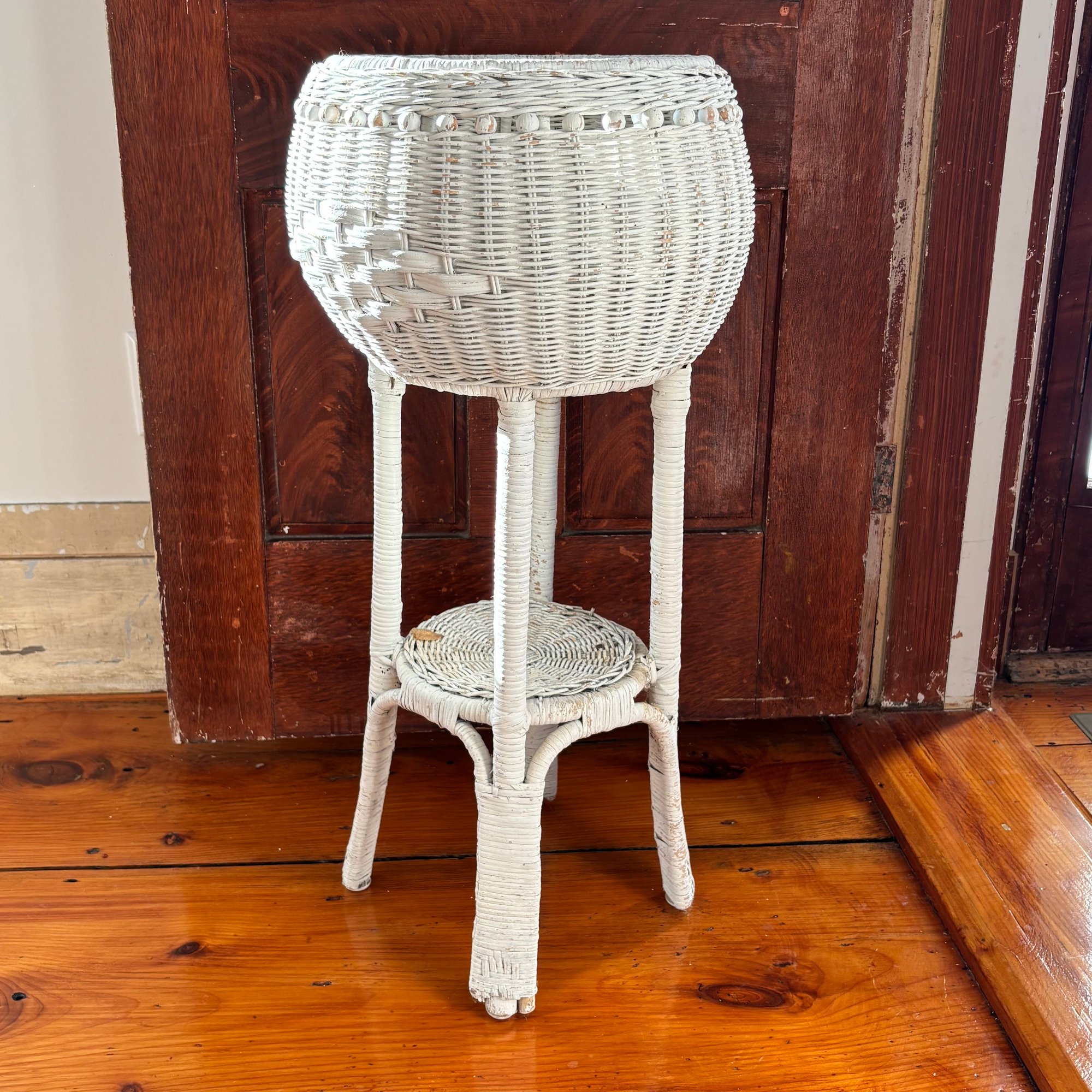 Vintage White Wicker Plant Stand-Some Paint Wear (FR) #117295 ...