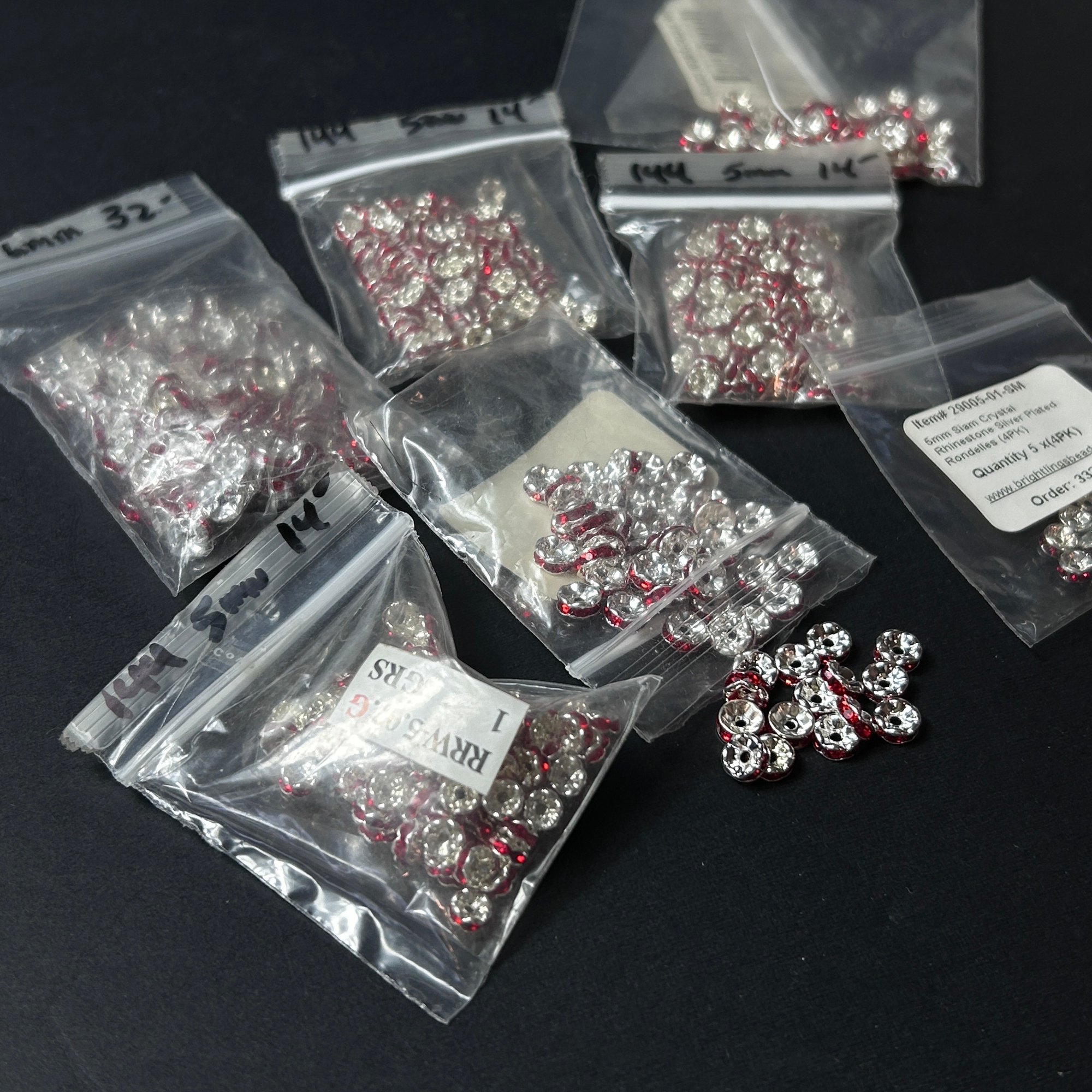 Siam Crystal Rhinestone Silver Plated Sparkly Rondelles In Mixed Sizes ...