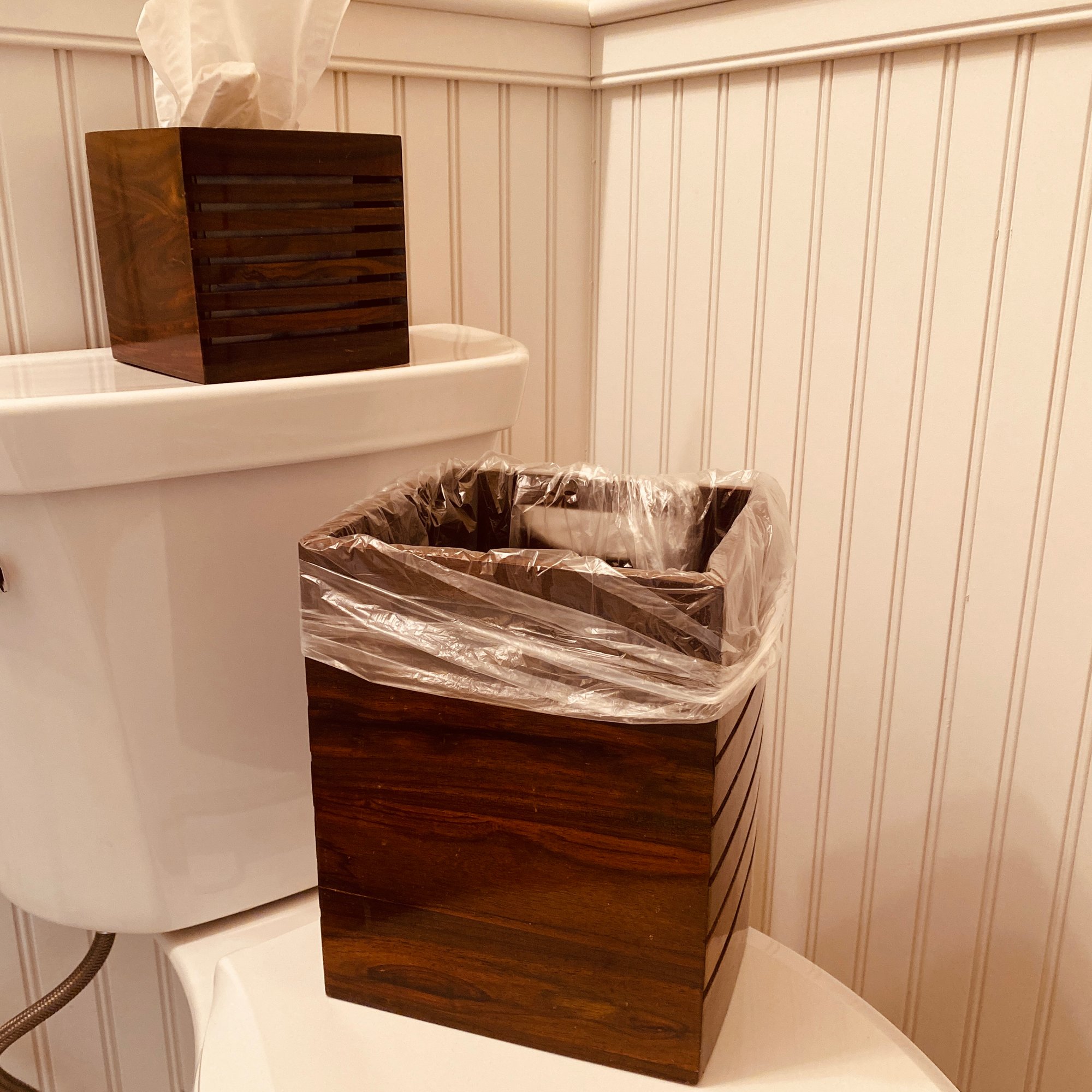 Matching Plastic, "wood Themed" Tissue Box & Waste Basket (Bathroom ...