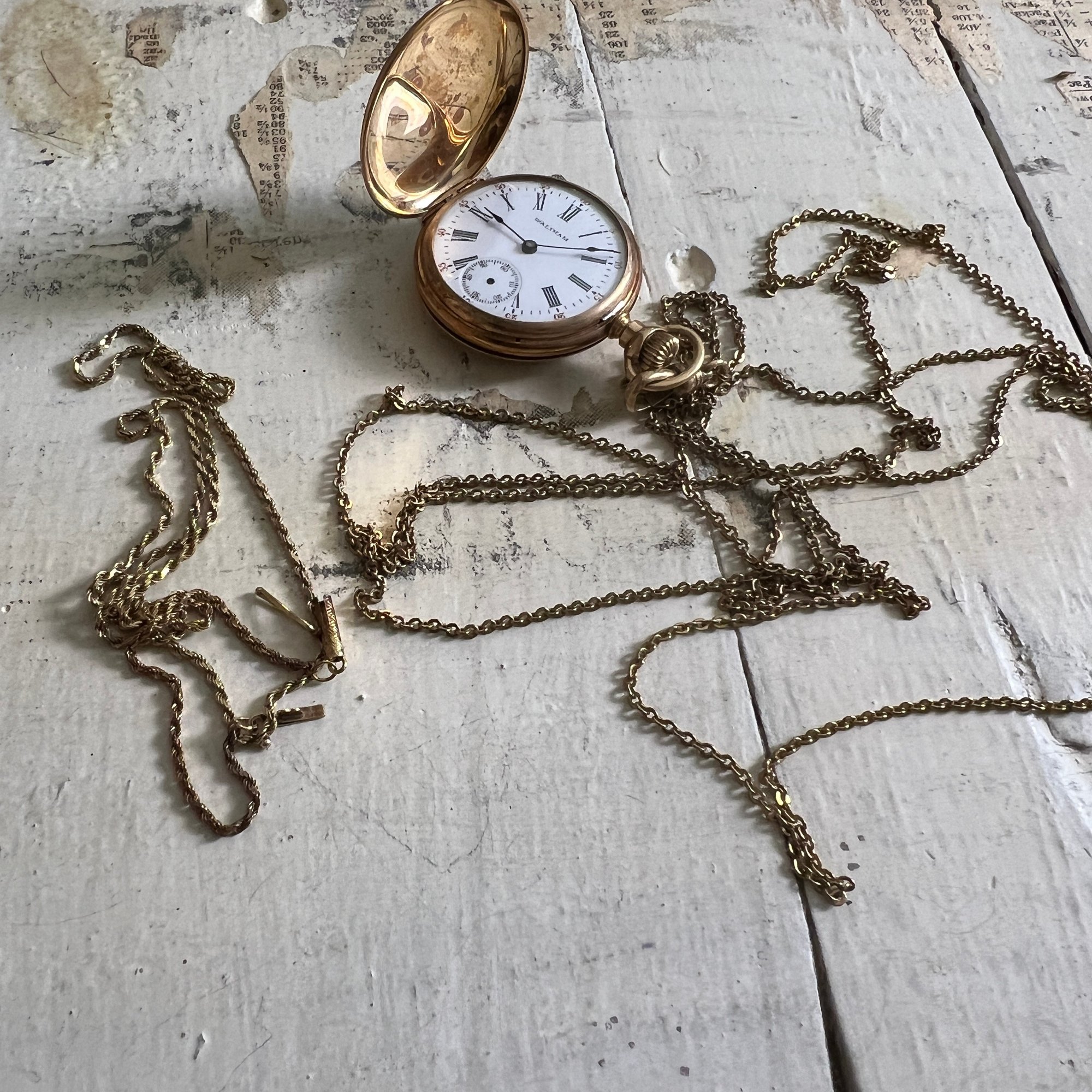 10k Gold Chain And 14k Waltham Watch On Chain (*) #118168 ...