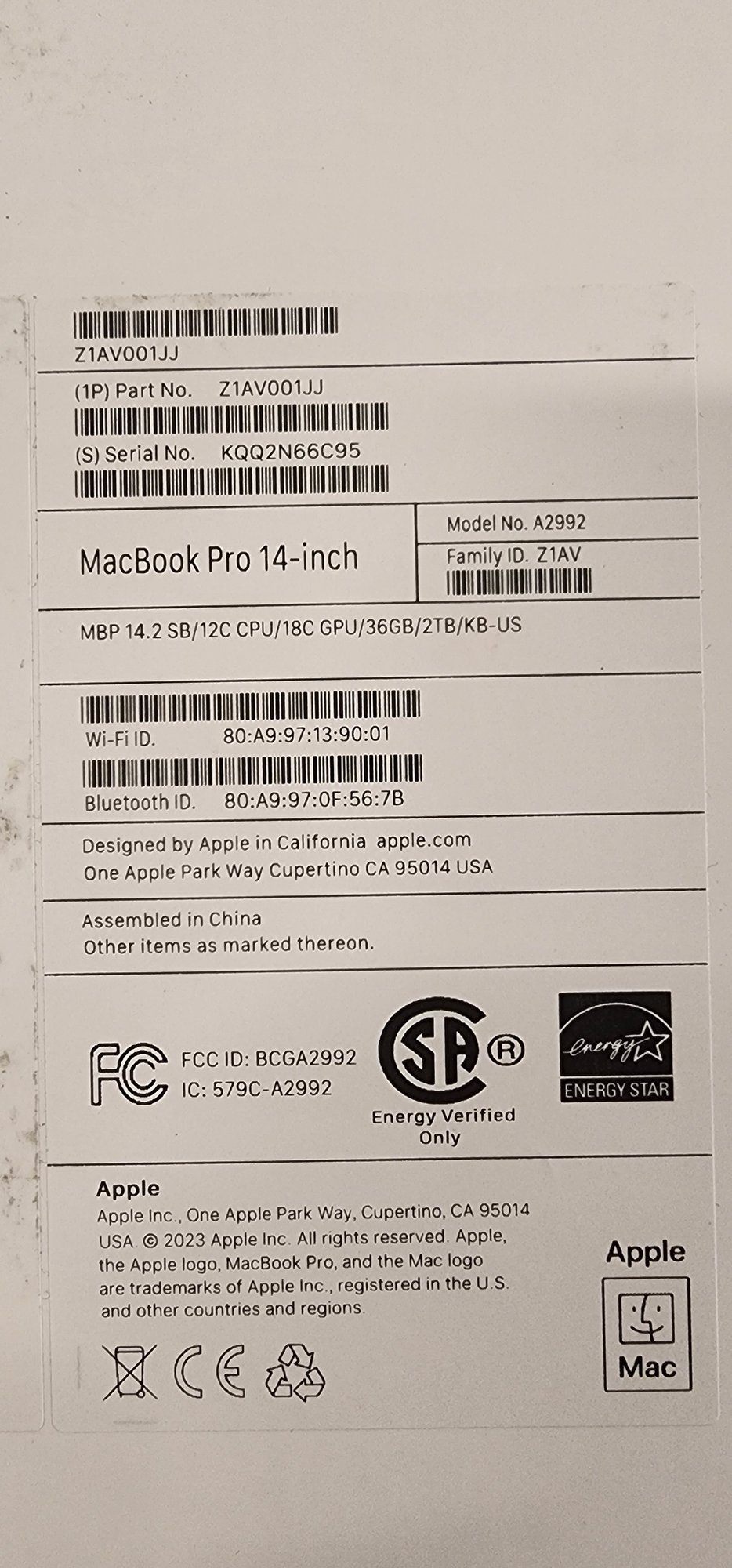 Macbook Pro 14" Model A2992 (Unopened) #14417 | Auctionninja.com