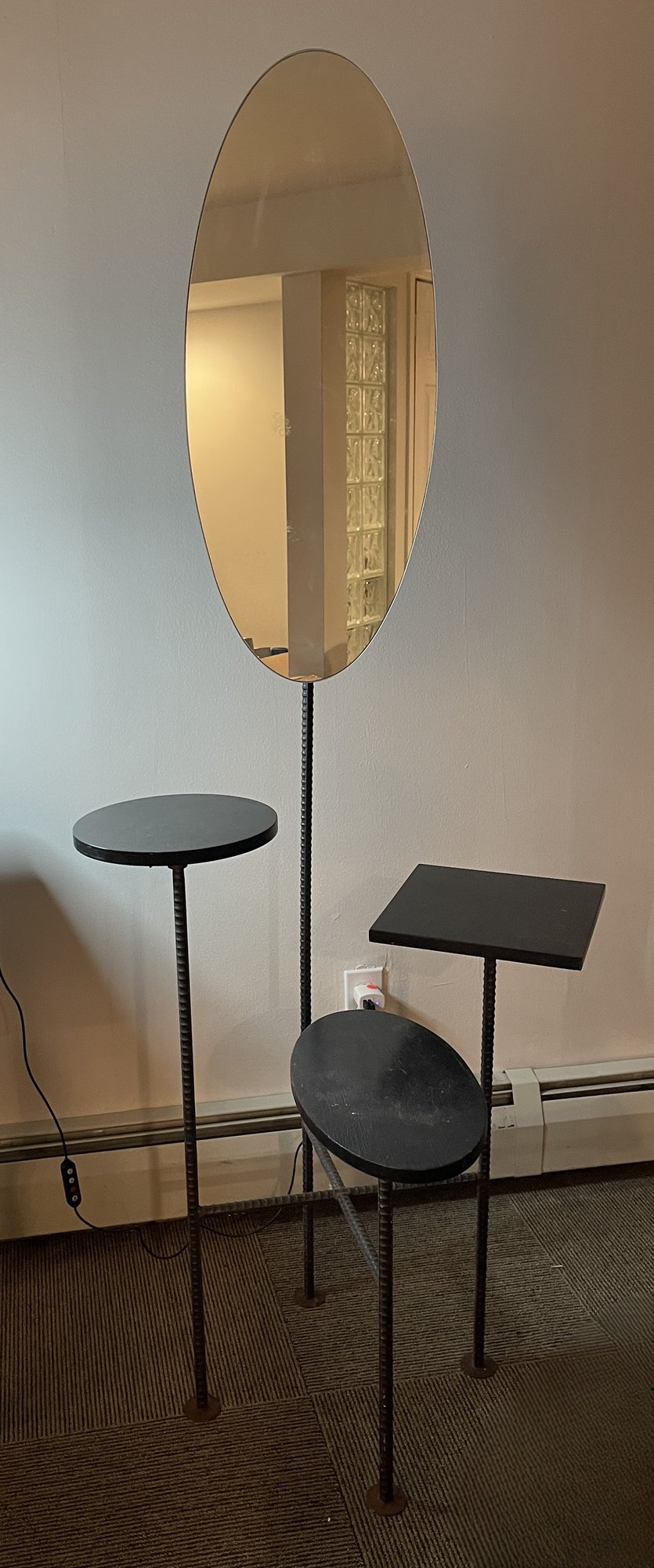 Vintage Iron Rebar Display Stand With Oval Mirror #15054 | Auctionninja.com