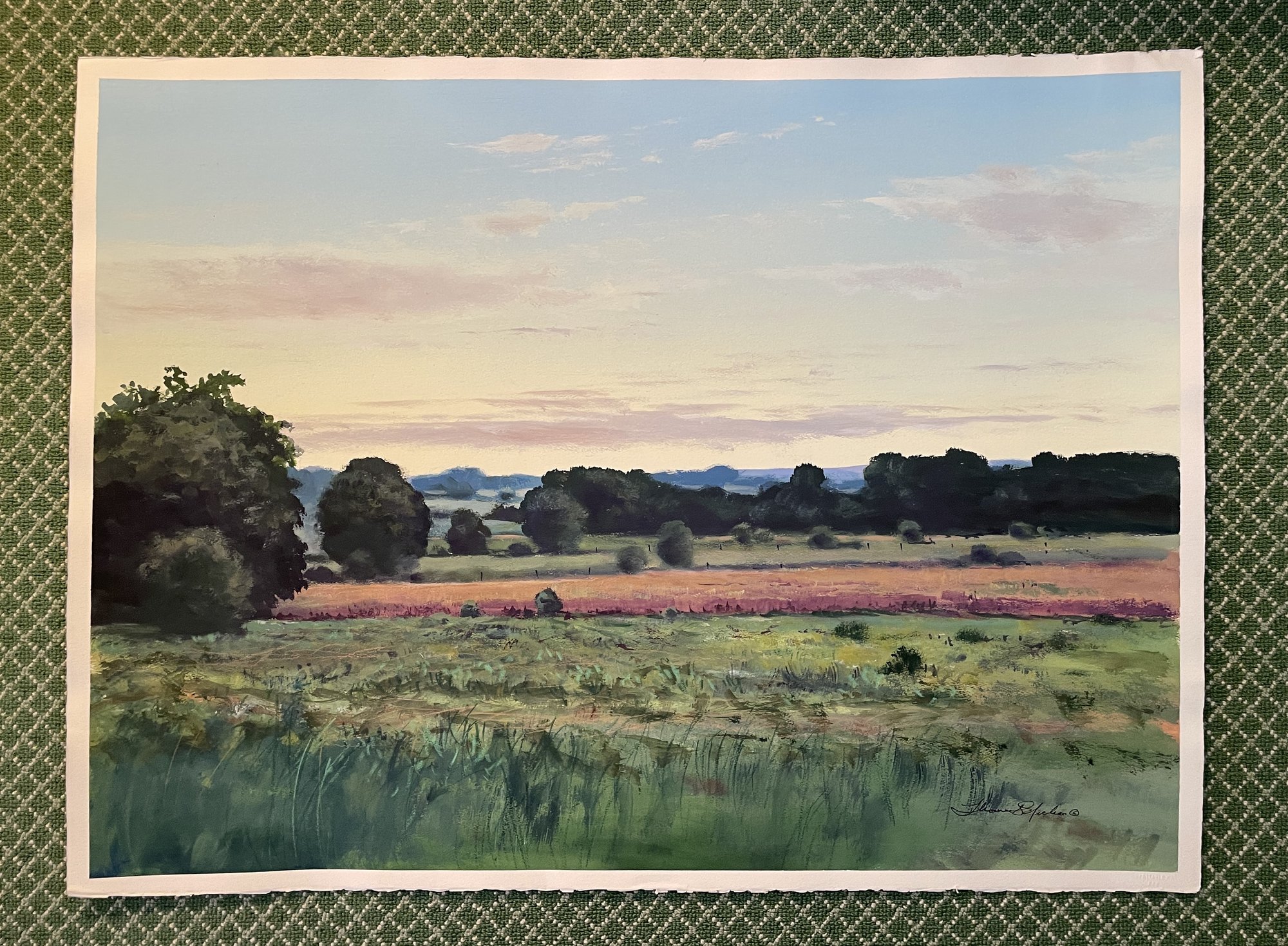 SIGNED "DAWN OVER SPELTS FIELD" GOUACHE PAINTING BY THOMAS G. MCNICKLE ...