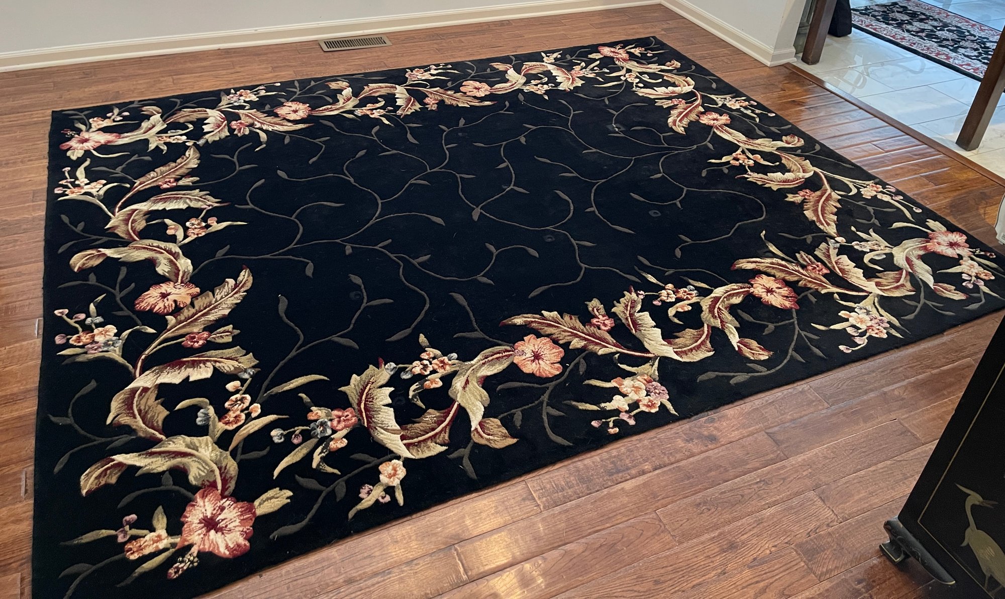 9-1/3 FT X 7-1/2 FT JULIAN COLLECTION BLACK FLORAL DESIGN AREA WOOL RUG ...