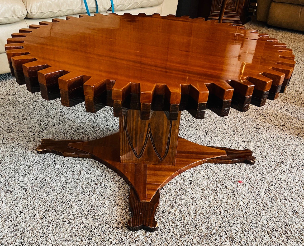 R1 Unique Wood Coffee Spinning Cog Wheel Table Gear Shaped Top #60699 ...