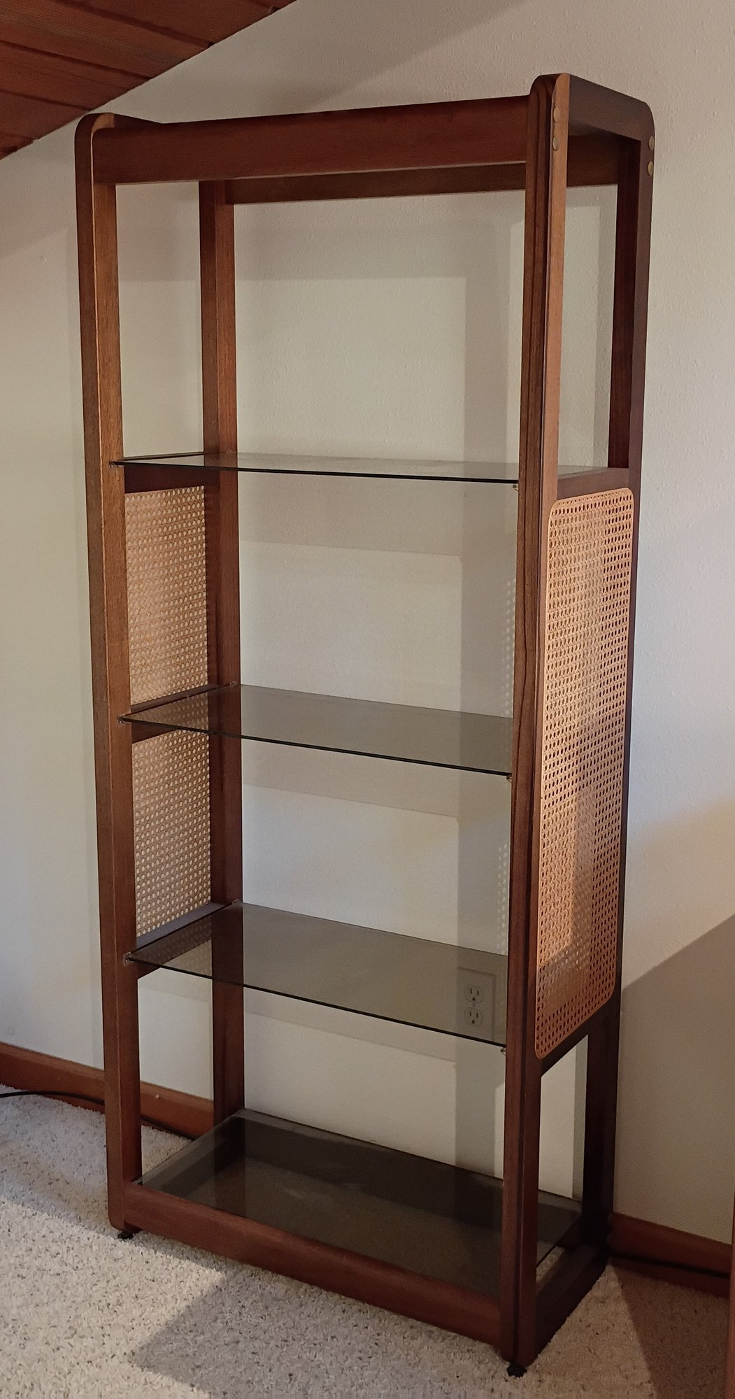 R8 MCM Display Shelving Unit, Mahogany, Tempered Smoke Glass, And ...