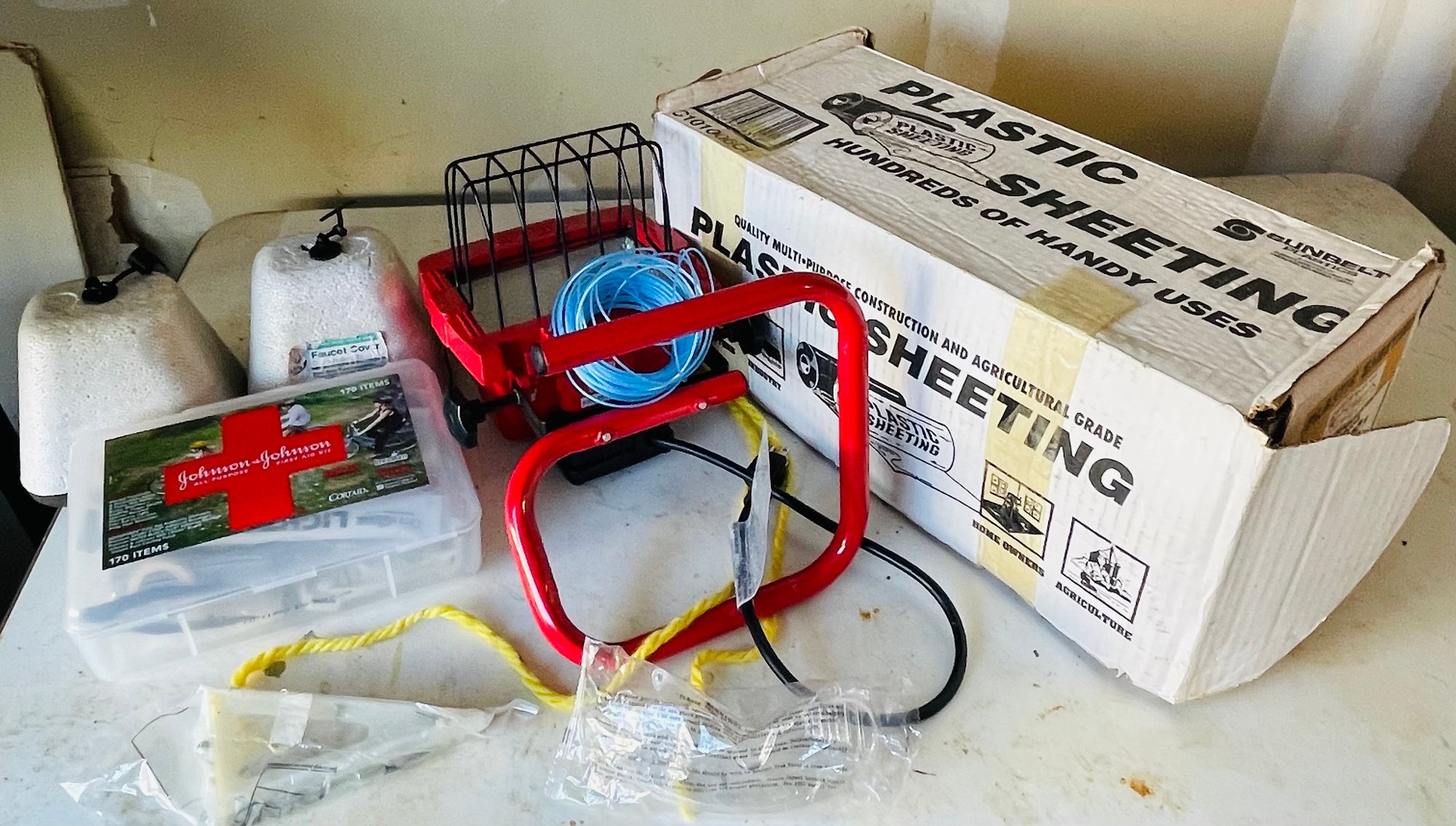 R0 Utilitech Work Light, Plastic Sheeting, First Aid Kit, Work Goggles ...